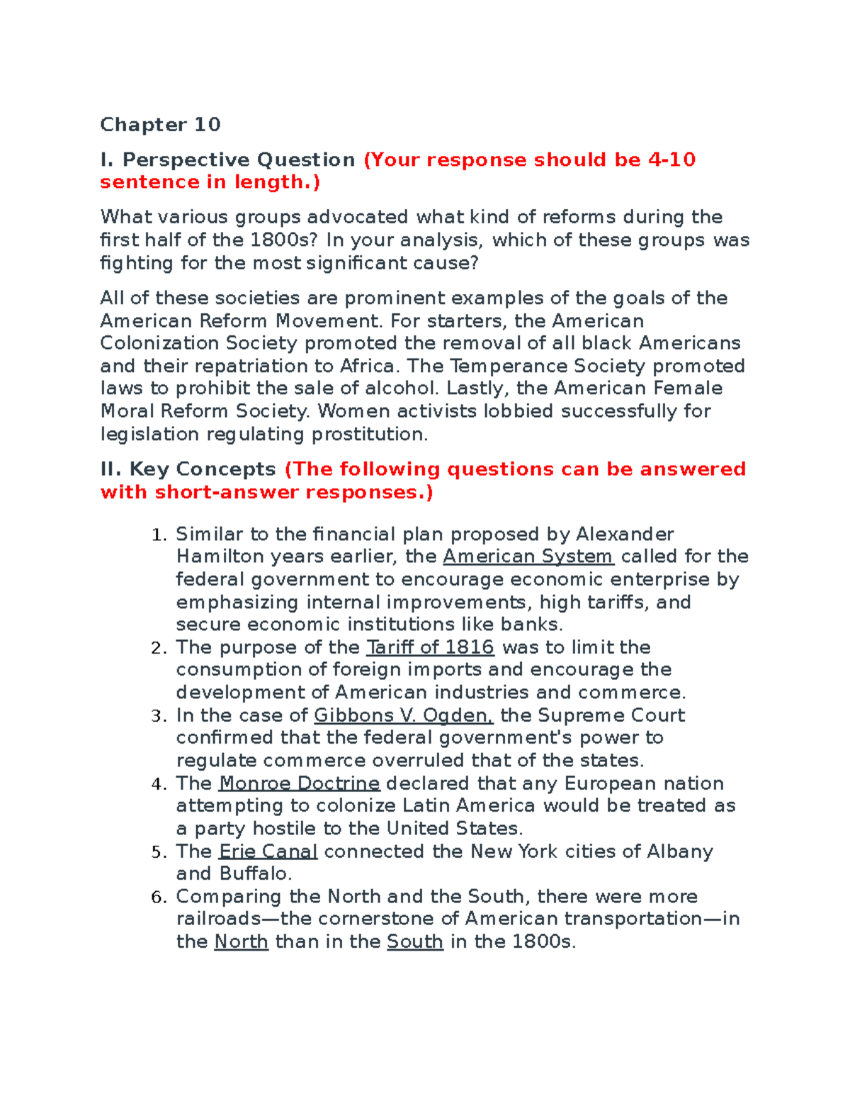 History Review Chapter 10-12 - Chapter 10 I. Perspective Question (Your ...