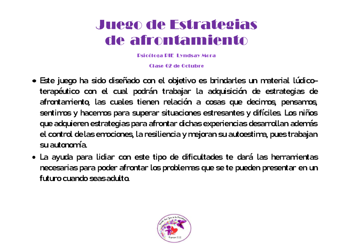 Juego-estrategias-de-afrontamiento-2°Básicos - Juego de Estrategias de ...