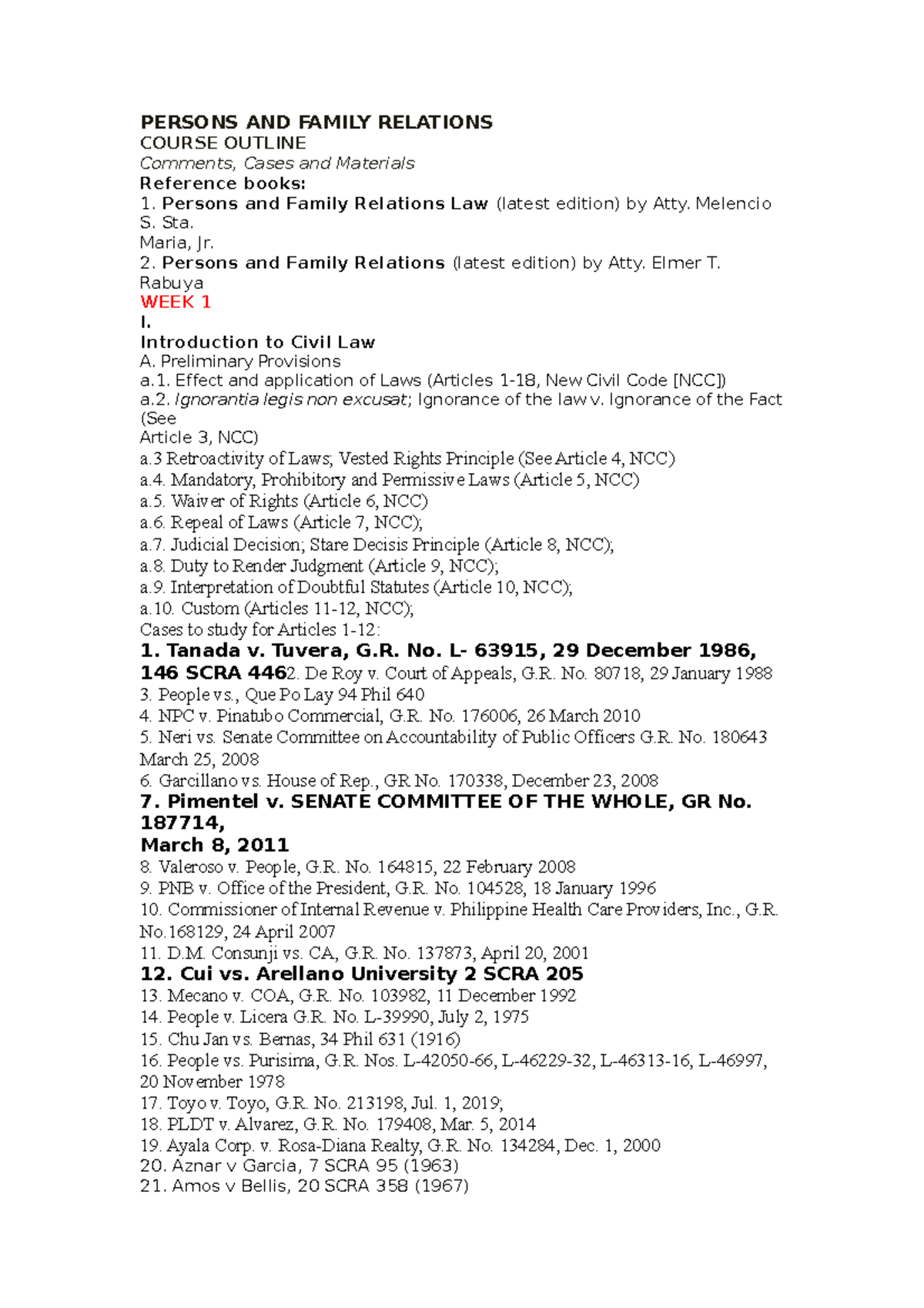 PFR Course Outline - PERSONS AND FAMILY RELATIONS COURSE OUTLINE ...