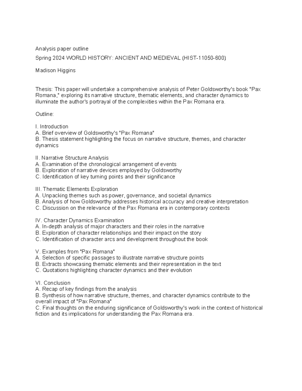 Analysis paper outline - Analysis paper outline Spring 2024 WORLD ...