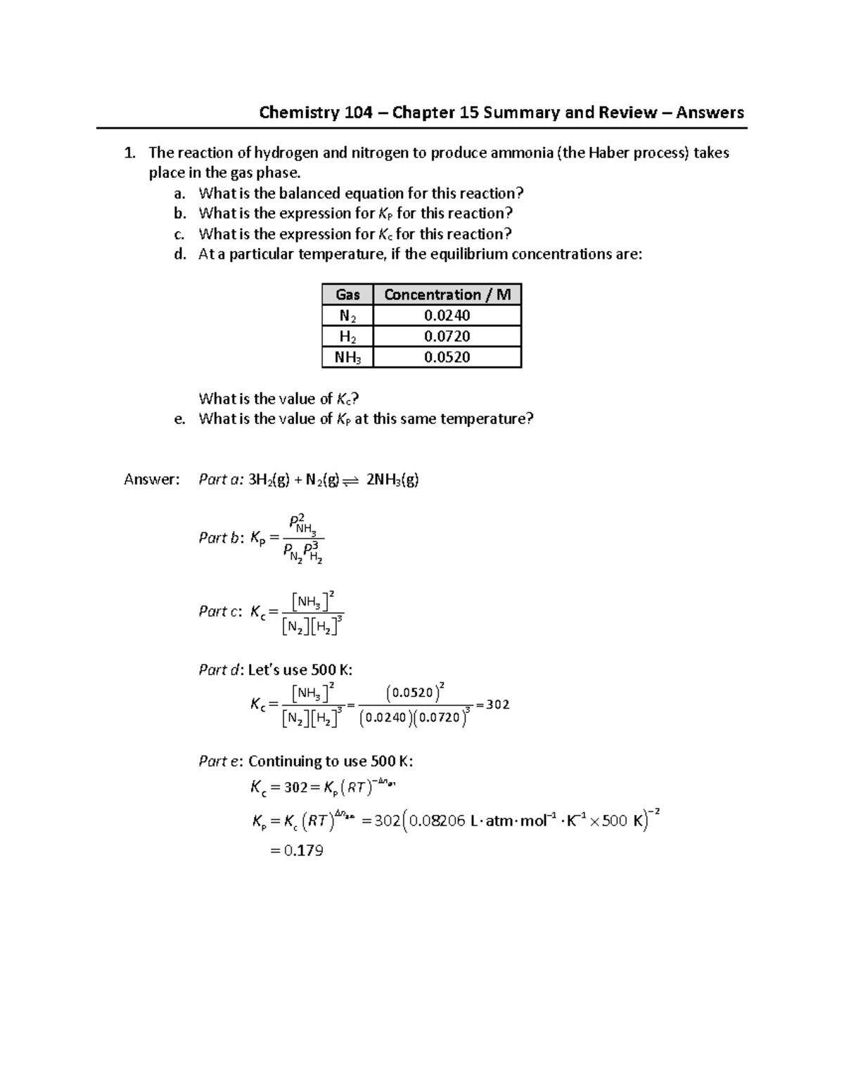 Chapter 15 answers - Chemistry 104 – Chapter 15 Summary and Review ...