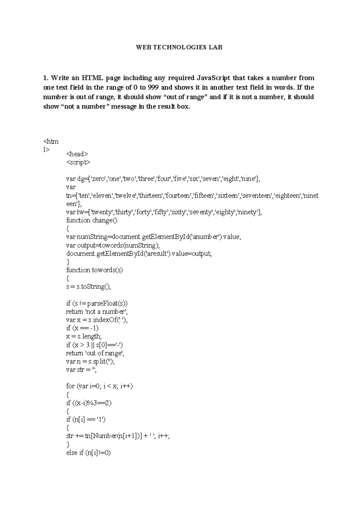 Wt 1&2 pgms - programs - WEB TECHNOLOGIES LAB Write an HTML page including any required ...
