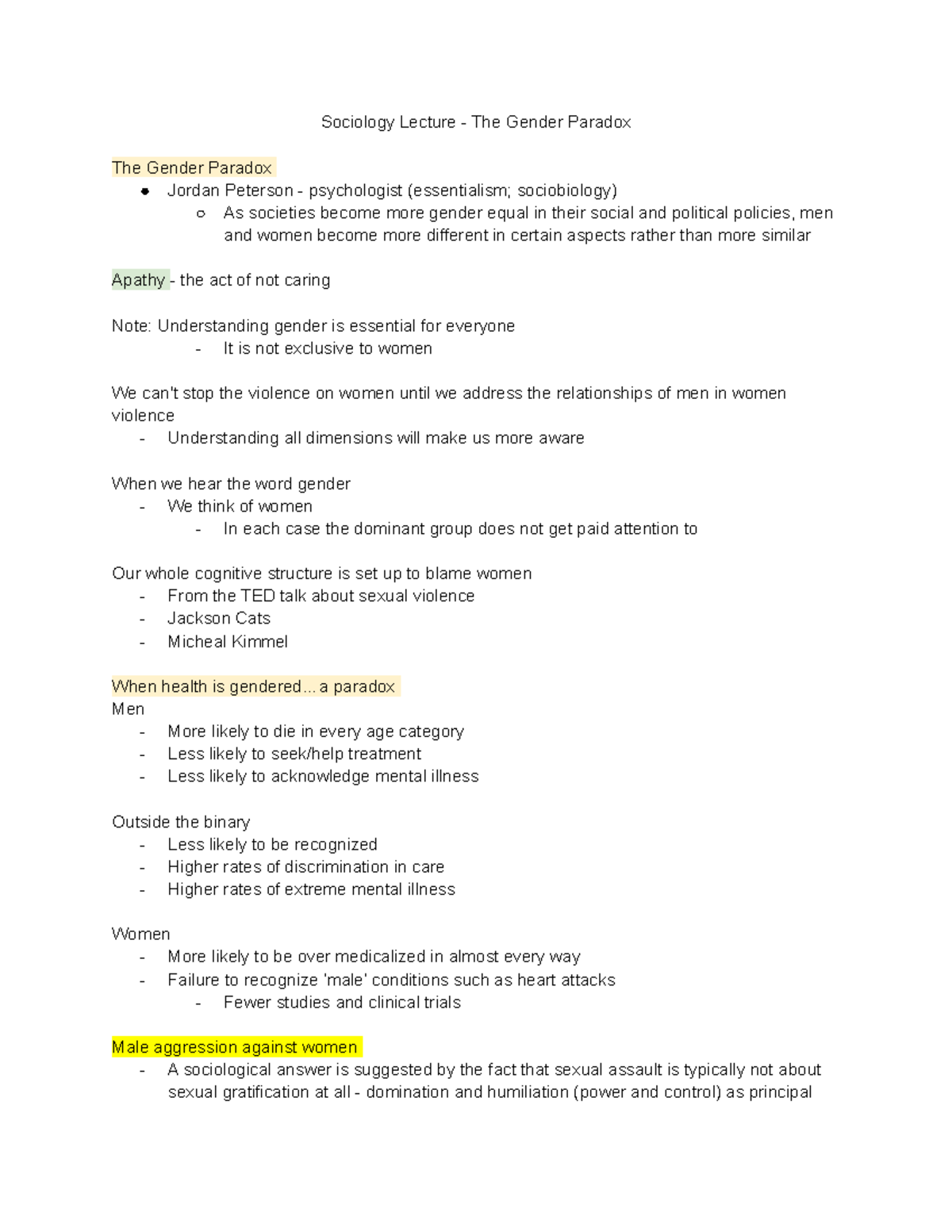 Sociology 1021E Lecture - The Gender Paradox - Sociology Lecture - The ...