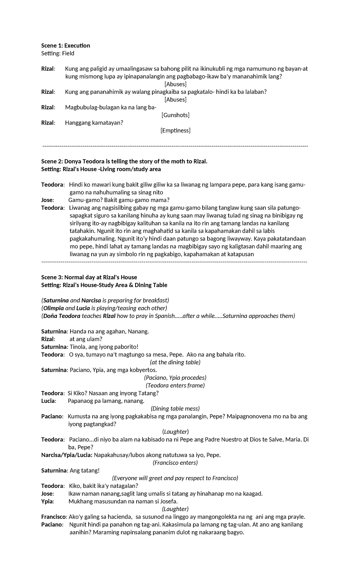 Rizal- Final- Script - Scene 1: Execution Setting: Field Rizal: Kung ...