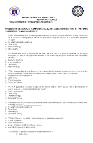 Research Methods exam question paper - COURSE TITLE: Research Methods ...