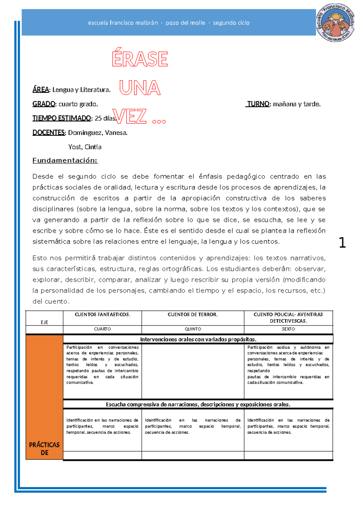 Cuarto secuen 2- 2024 - 1 ÁREA: Lengua y Literatura. GRADO: cuarto ...