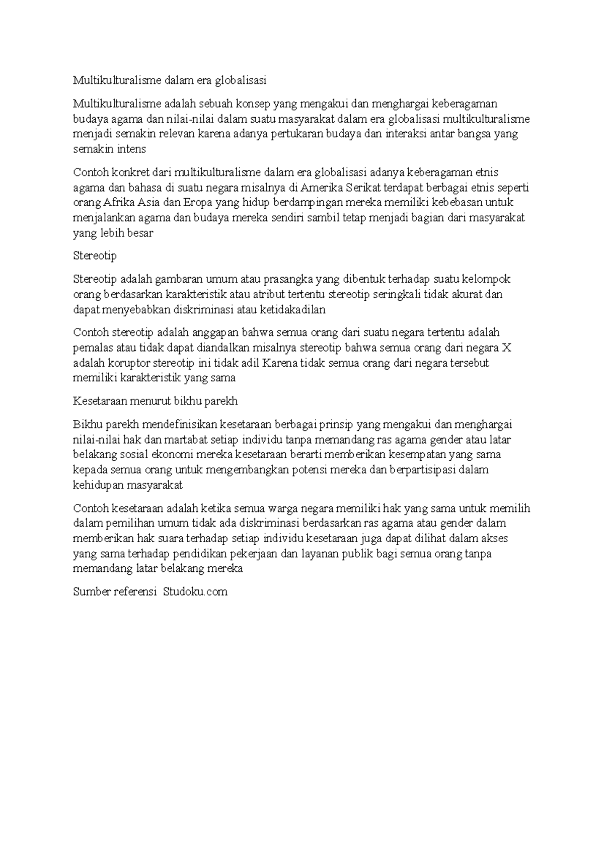 Nurainirizkyutami 051598515 sosial budaya - Multikulturalisme dalam era globalisasi - Studocu
