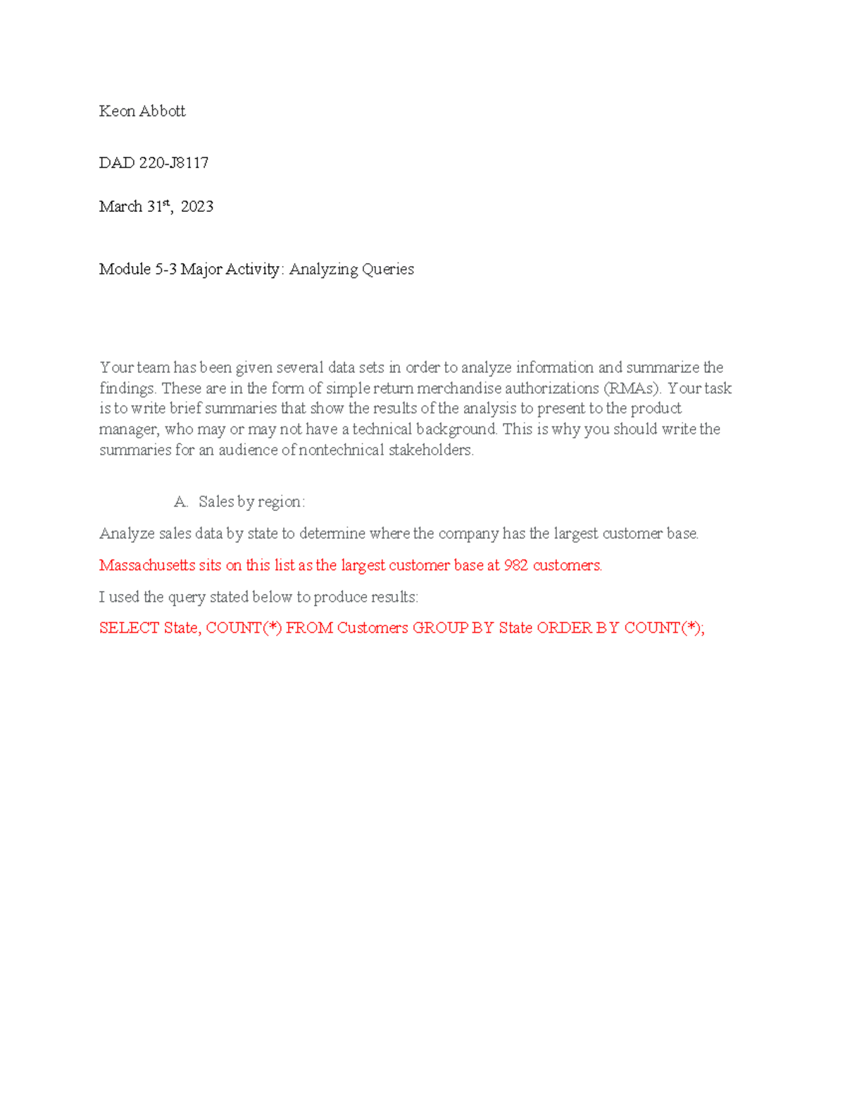 DAD 220 Major Activity Module 5 3 KAbbott - Keon Abbott DAD 220-J March ...