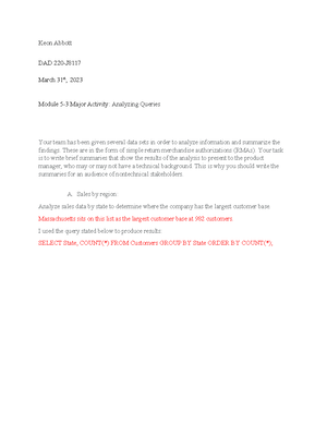 Module 7 Project 2 Analyzing Databases KA - Keon Abbott April 13th ...