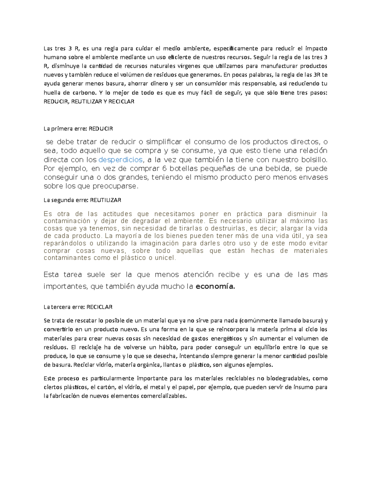 Las tres 3 R - EJERCICIOS - Las tres 3 R, es una regla para cuidar el ...