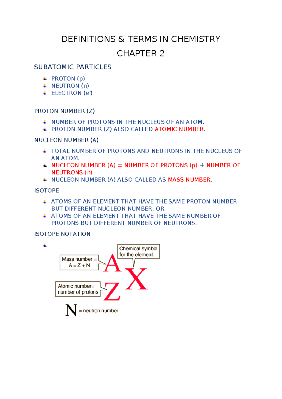 Definitions 1 - Summary of Chapter 1.2 Chemistry - DEFINITIONS & TERMS ...