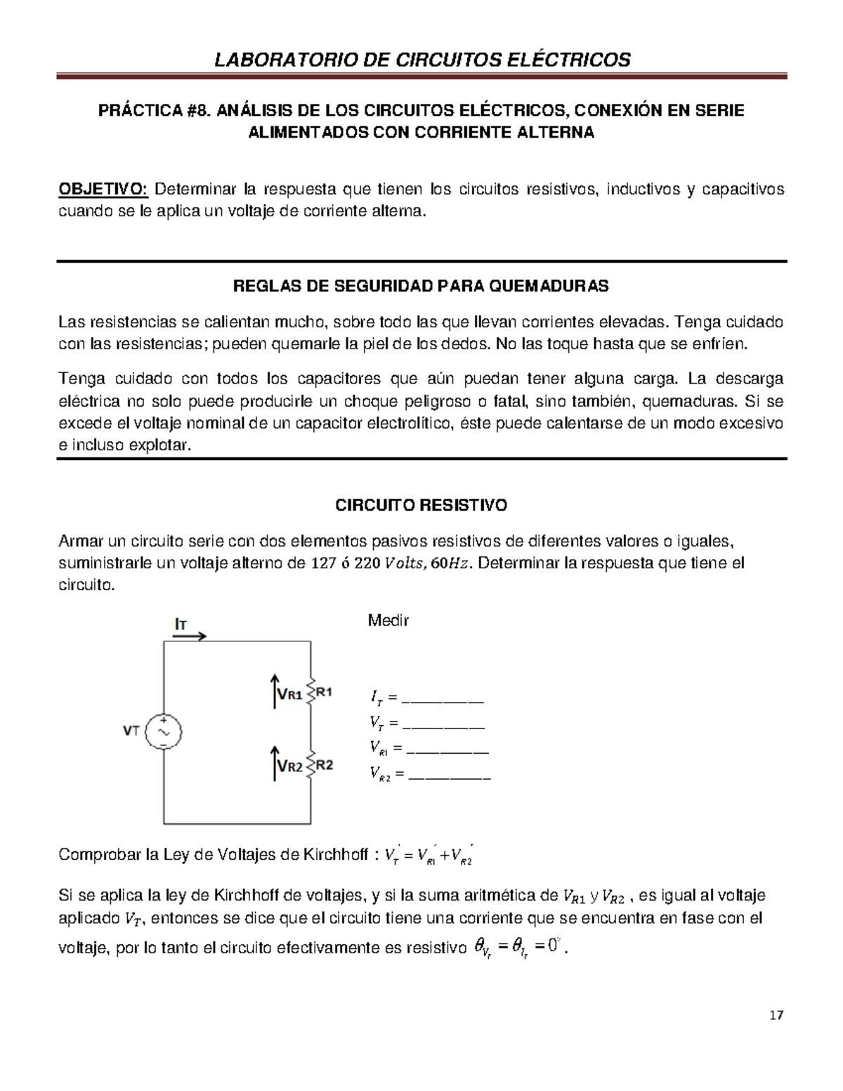 Practica 8 - PRÁCTICA #8. ANÁLISIS DE LOS CIRCUITOS ELÉCTRICOS, CONEXIÓN EN SERIE ALIMENTADOS ...