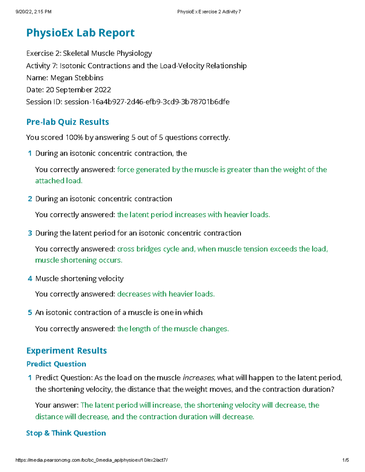 Physio Ex Exercise 2 Activity 7 - PhysioEx Lab Report Exercise 2 ...