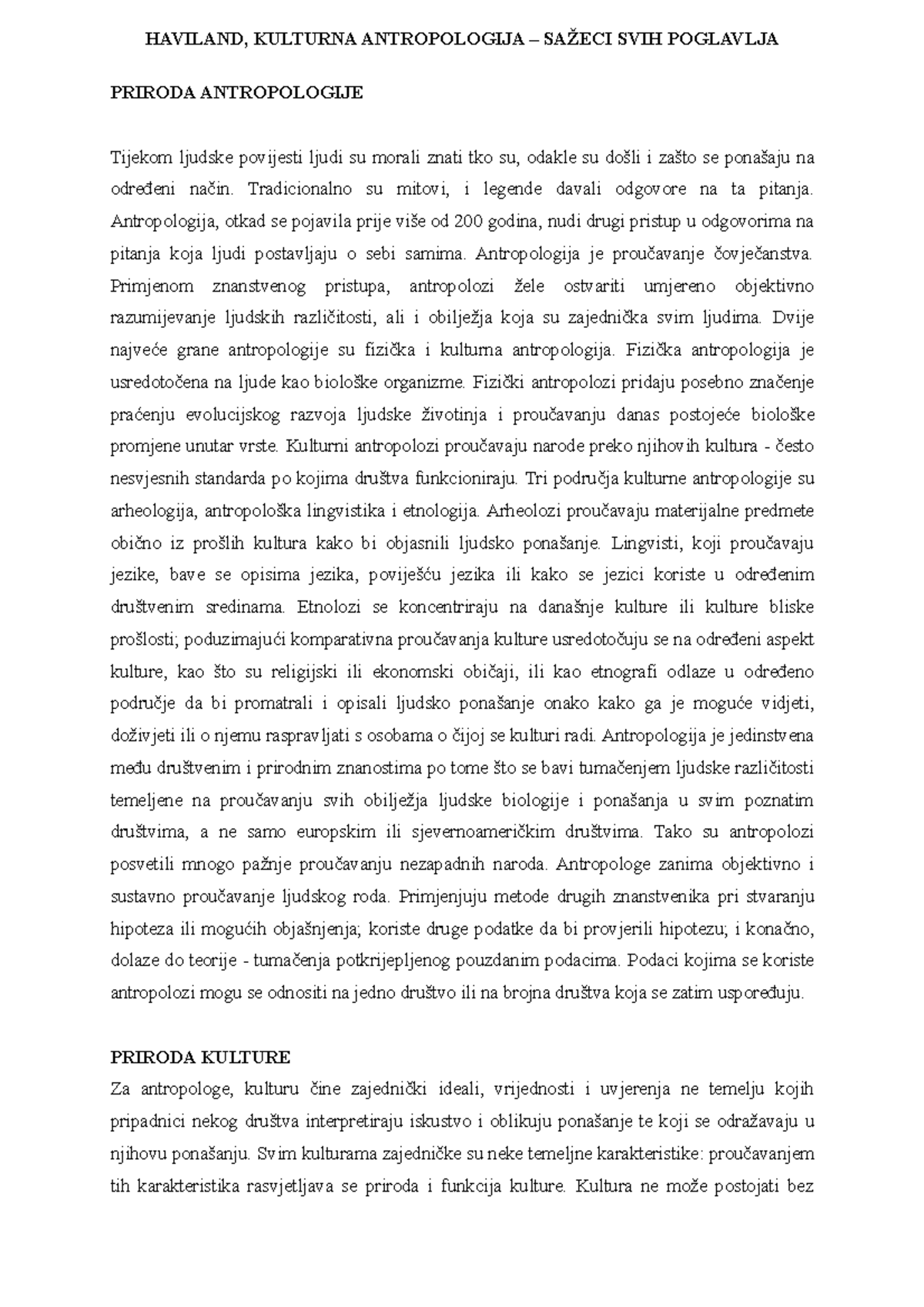 Haviland Skripta - HAVILAND, KULTURNA ANTROPOLOGIJA SAŽECI SVIH POGLAVLJA PRIRODA ANTROPOLOGIJE ...