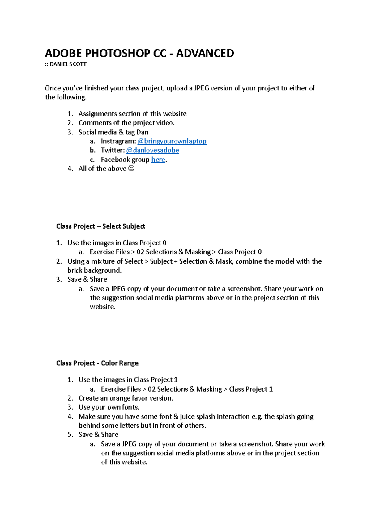 Class Projects - Photoshop Advanced V1 - ADOBE PHOTOSHOP CC ADVANCED ...