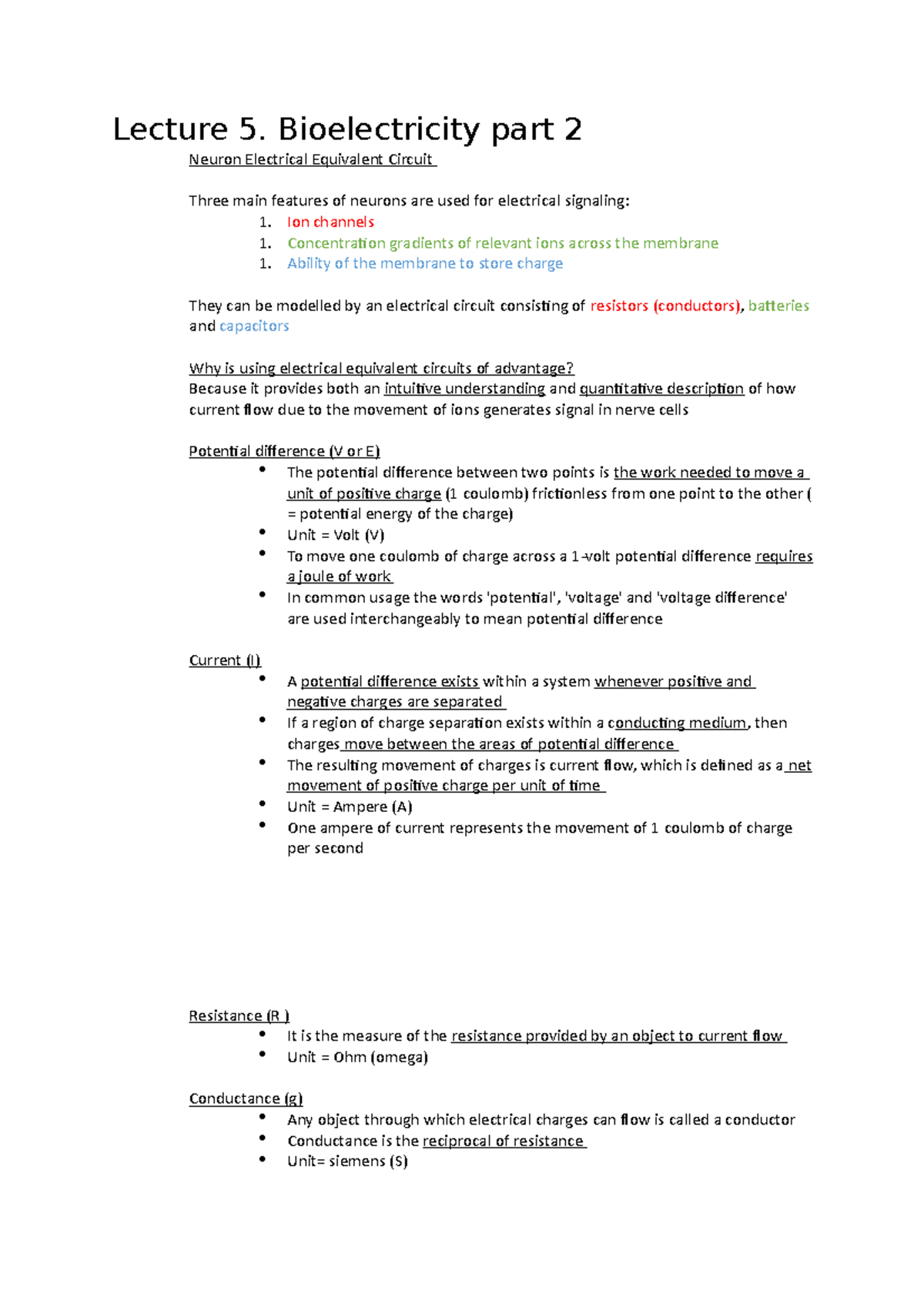 Lecture 5 Bioelectricity part II - Lecture 5. Bioelectricity part 2 ...