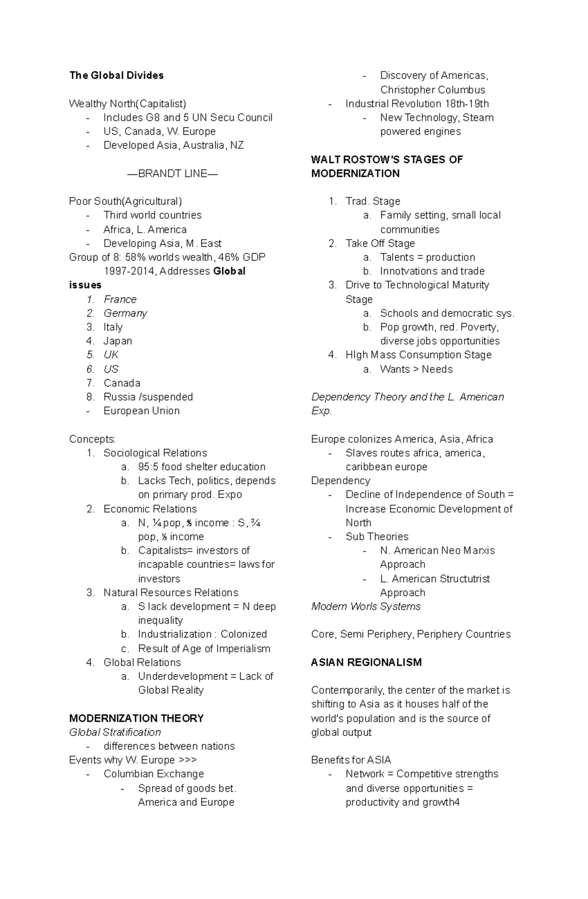 TCWD- Midterms - Reviewer for TCWD for mid terms - The Global Divides ...