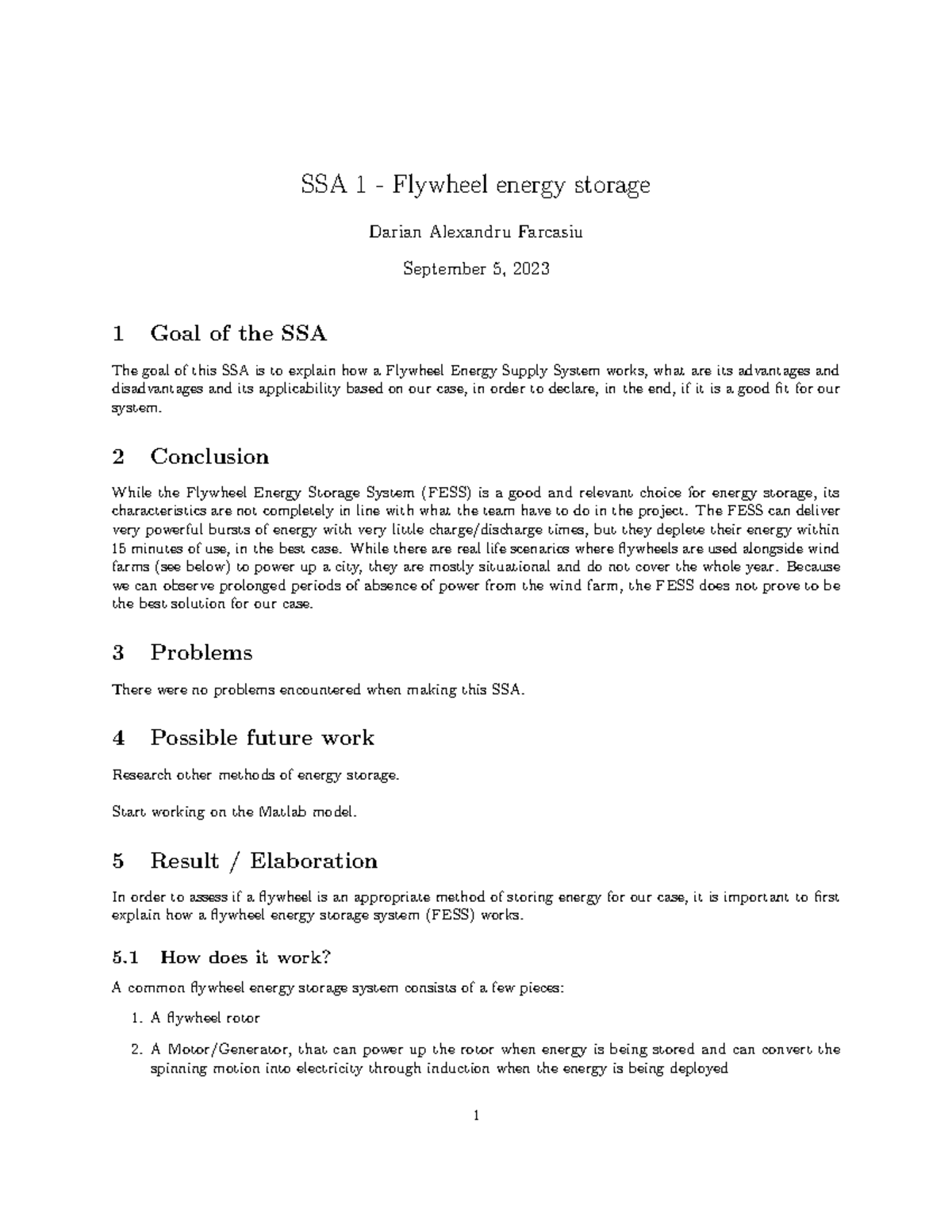 SSA 1 - Flywheel Energy Storage - SSA 1 - Flywheel energy storage ...