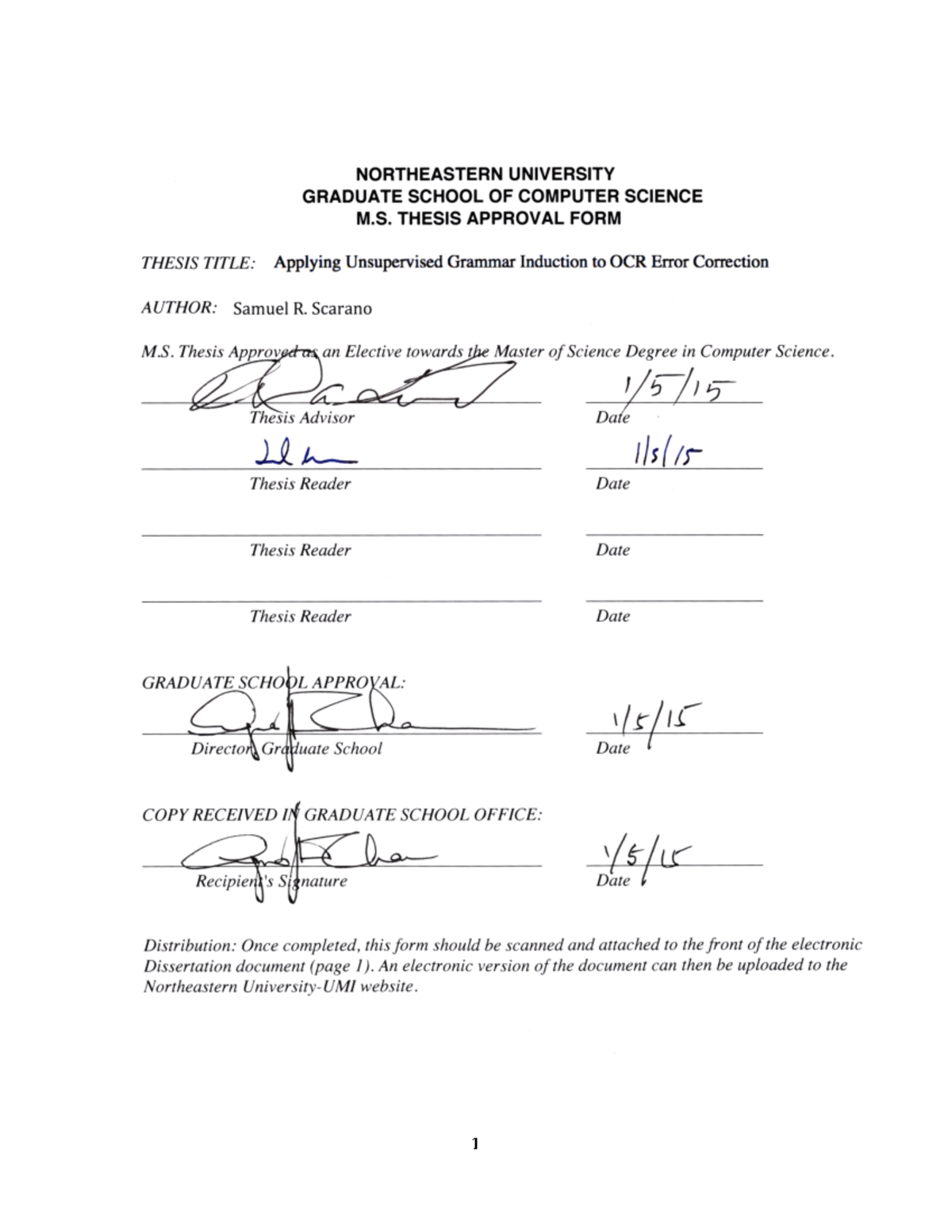 Applying Unsupervised Grammar Induction To Improve Ocr Error Correction Scarano Advisor David