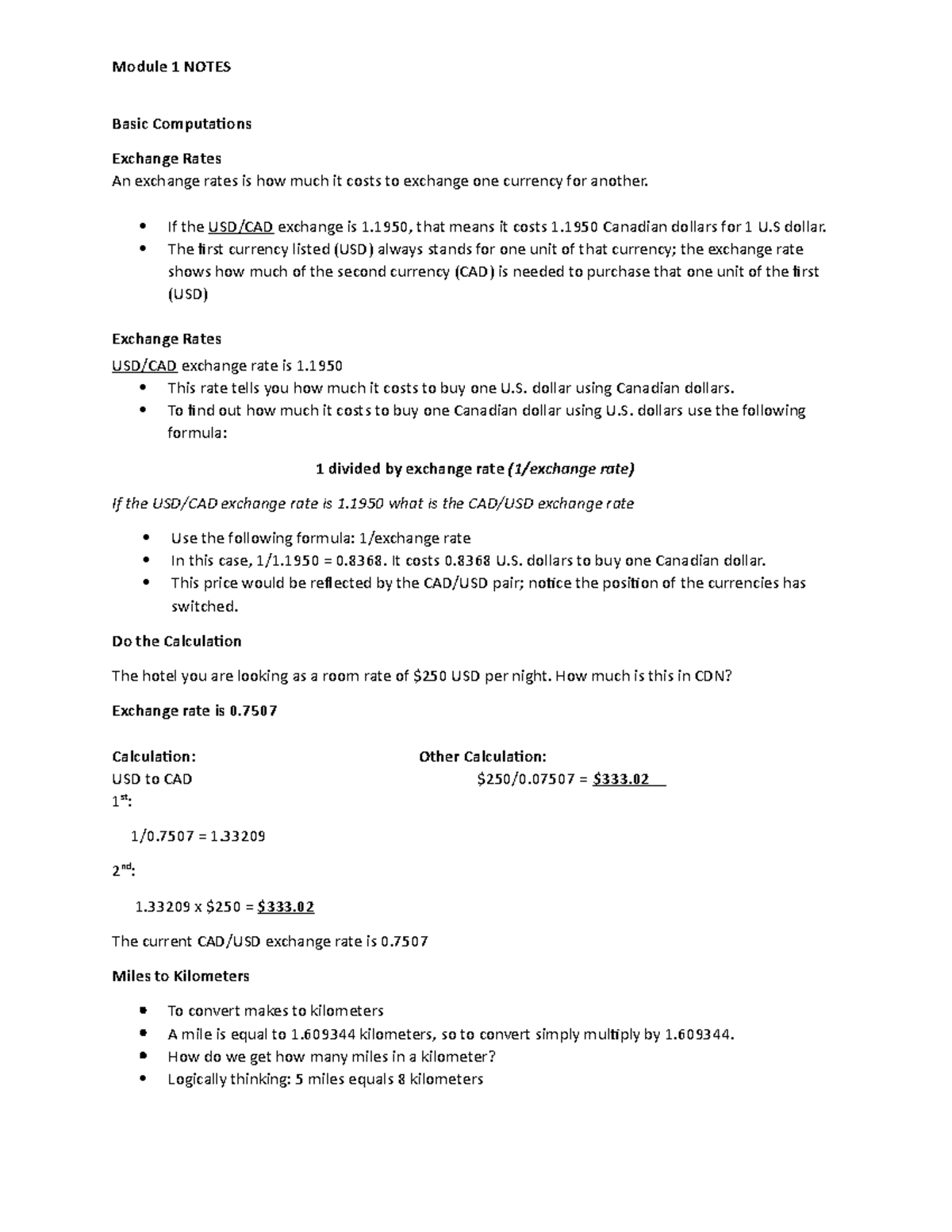 Module 1 Notes - Module 1 NOTES Basic Computations Exchange Rates An ...