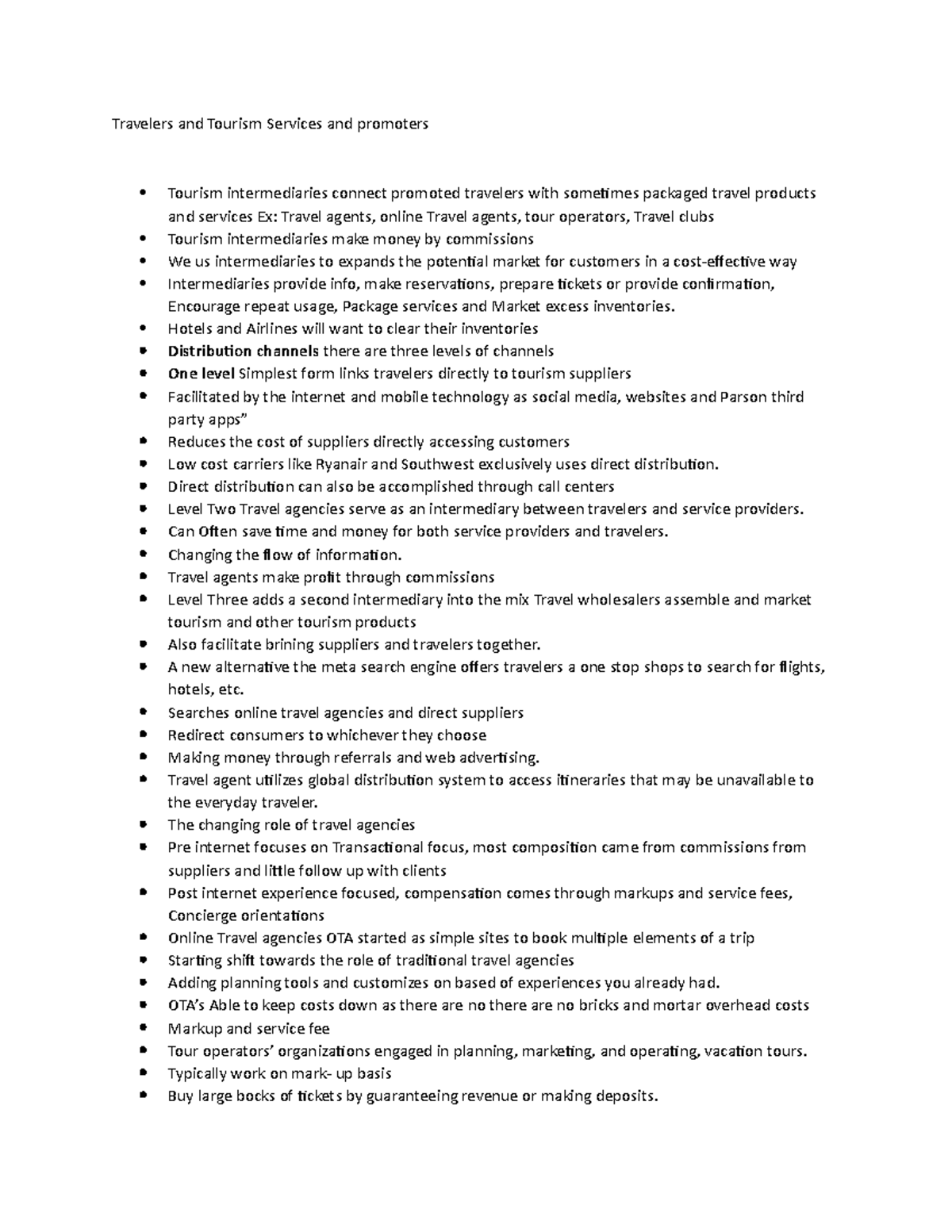 Travlers of Tourism - lecture note - Travelers and Tourism Services and ...