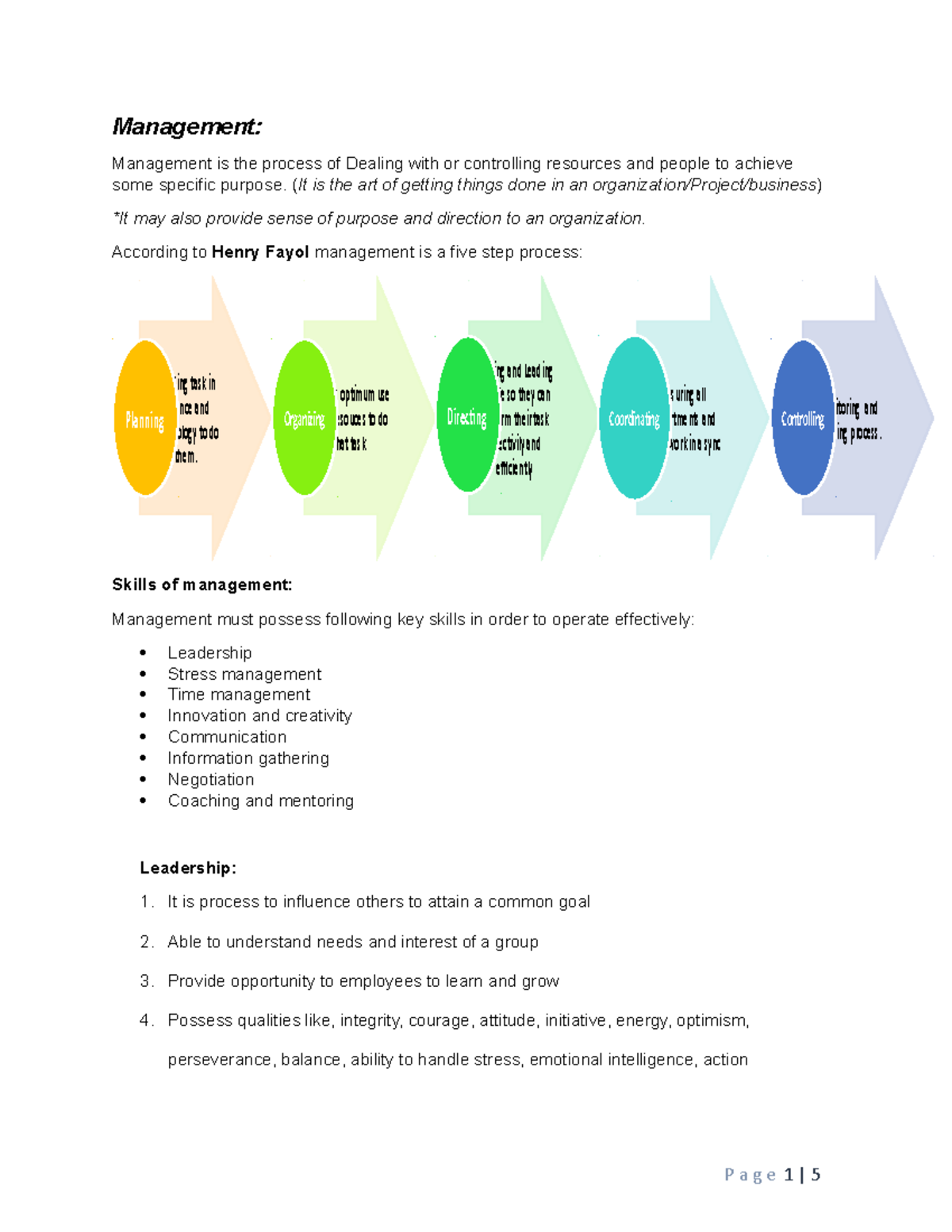 Chapter 11 Management and recruitement - Management: Management is the ...