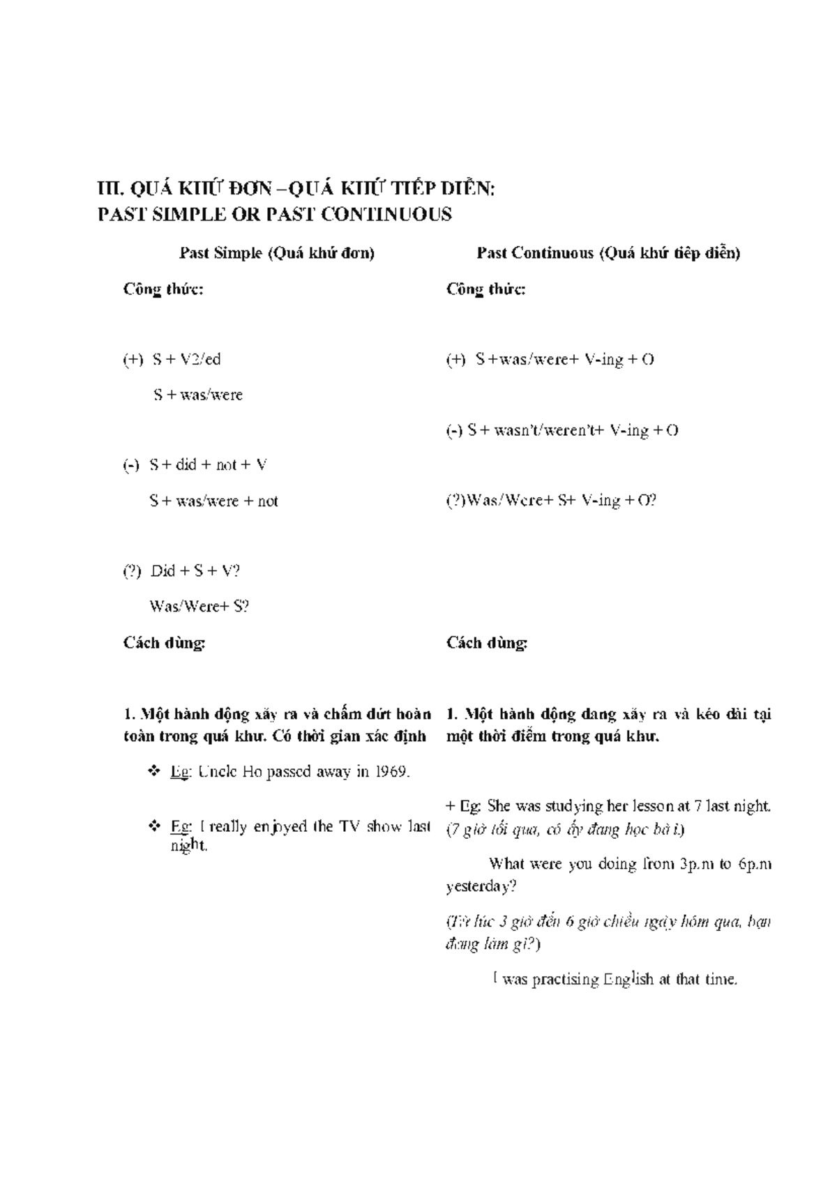 THÌ QUÁ KHỨ- GỬI - STUDY - PAST SIMPLE OR PAST CONTINUOUS - Studocu