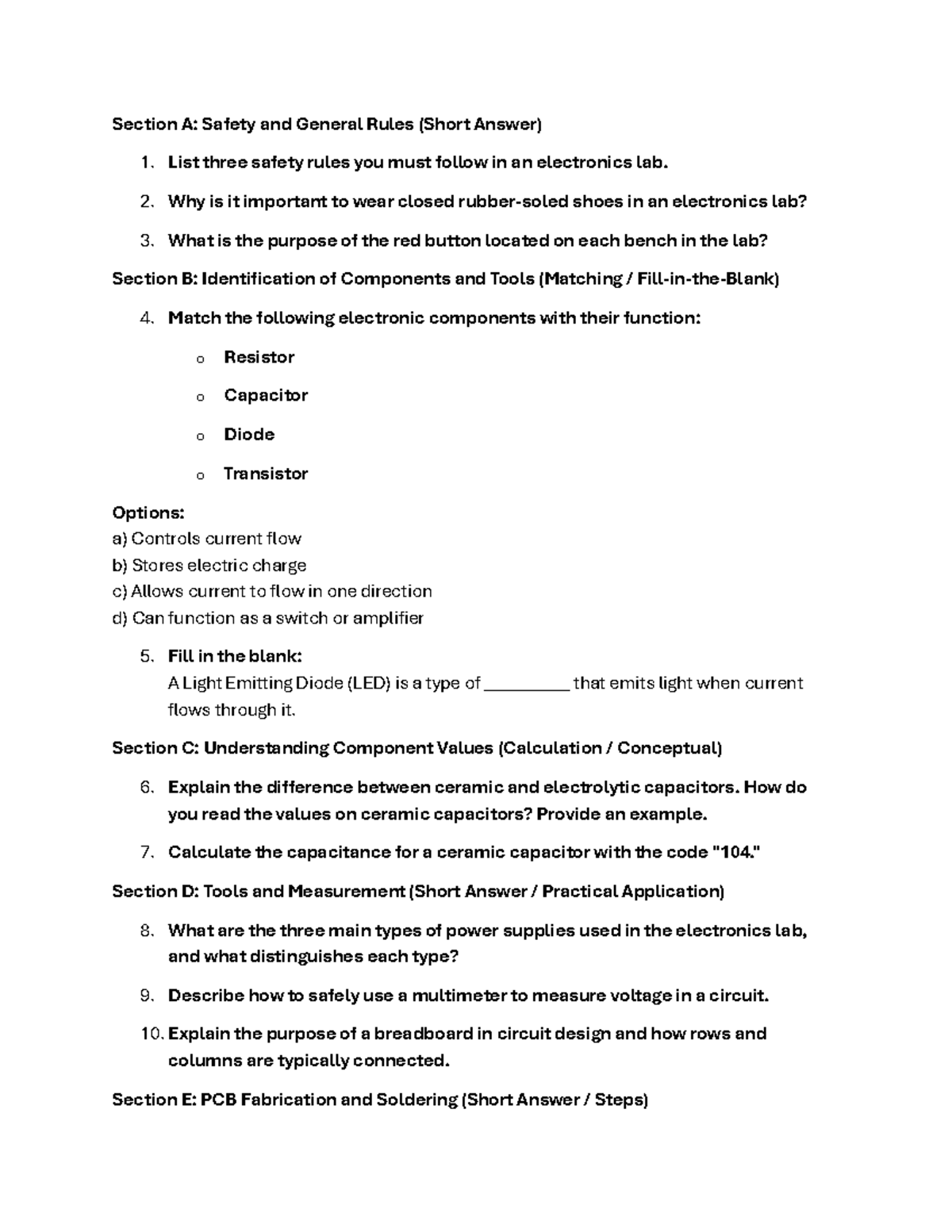 Workshop - CEE course component - Section A: Safety and General Rules ...