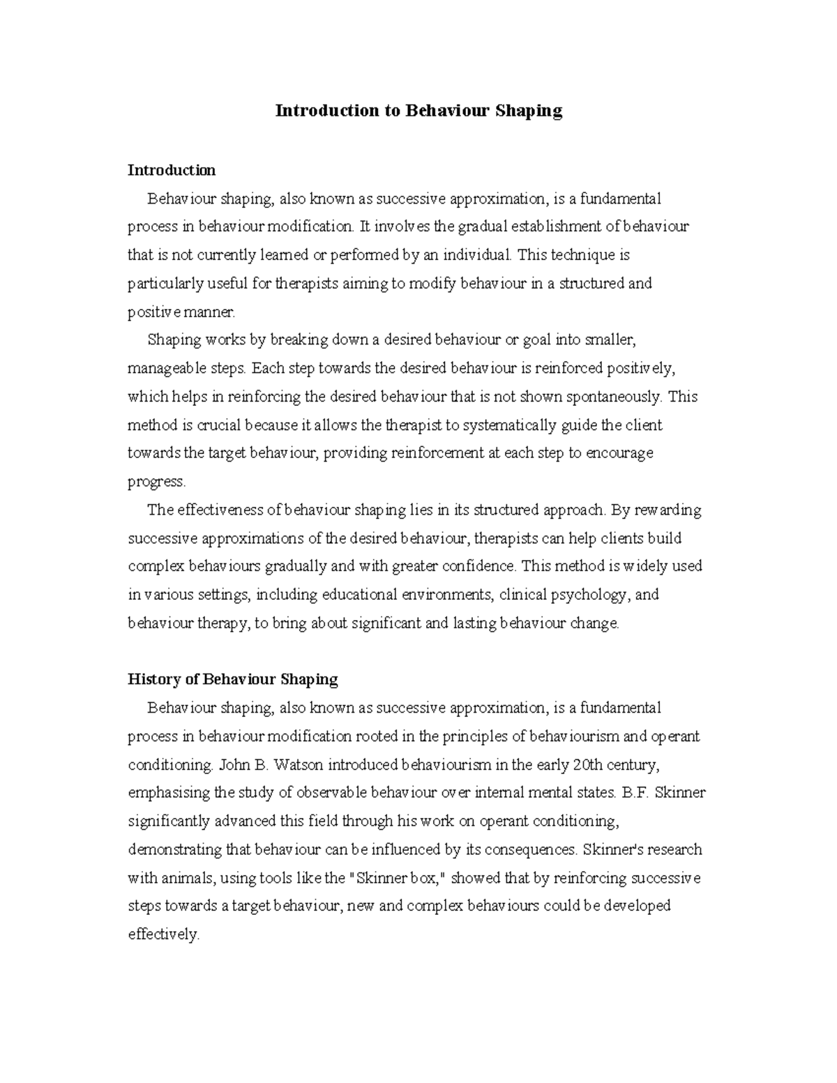 Introduction to Shaping - Introduction to Behaviour Shaping ...