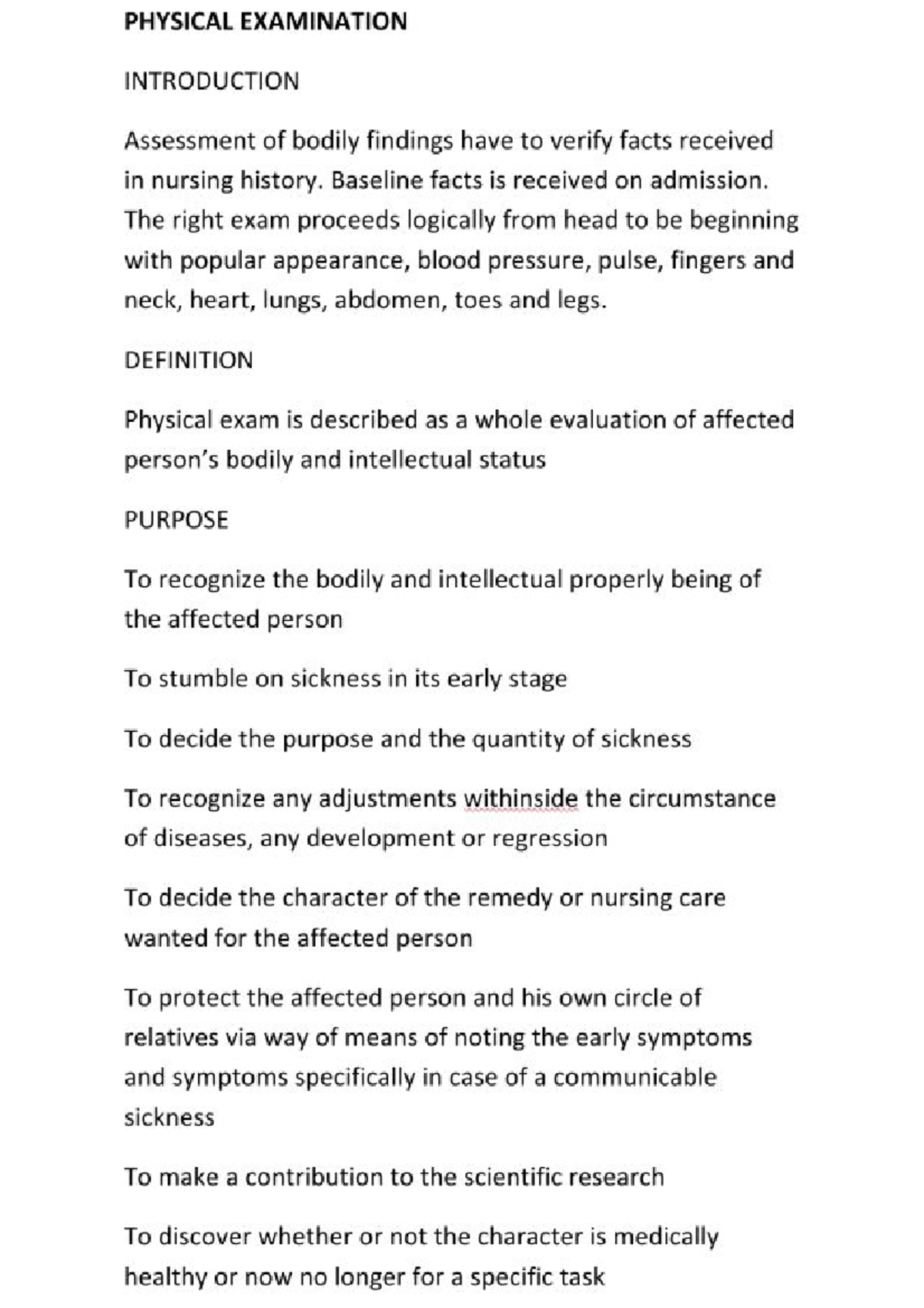 Nursing foundation( physical examination ) - Bsc nursing - Studocu