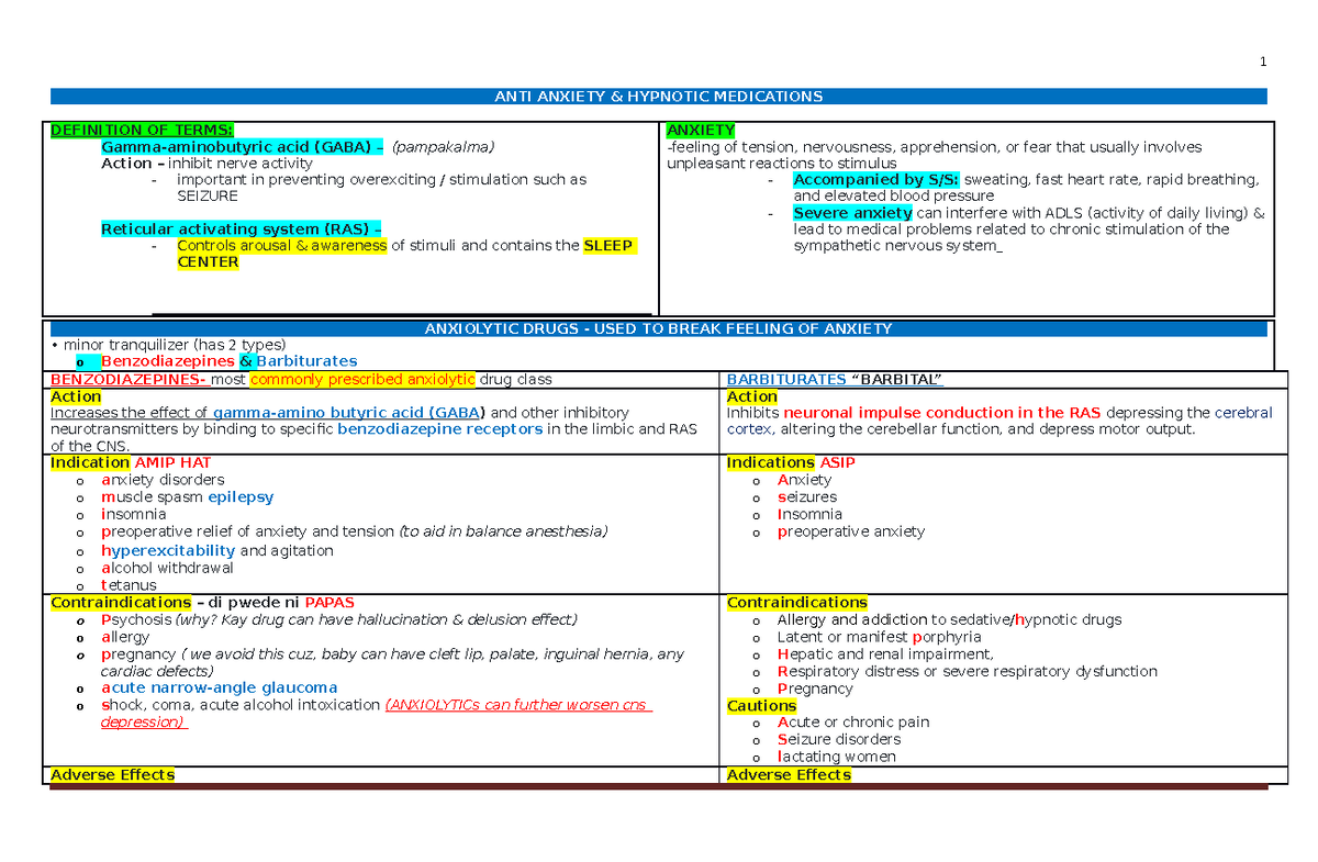 4 CNS and PNS notes - Students official - ANTI ANXIETY & HYPNOTIC ...