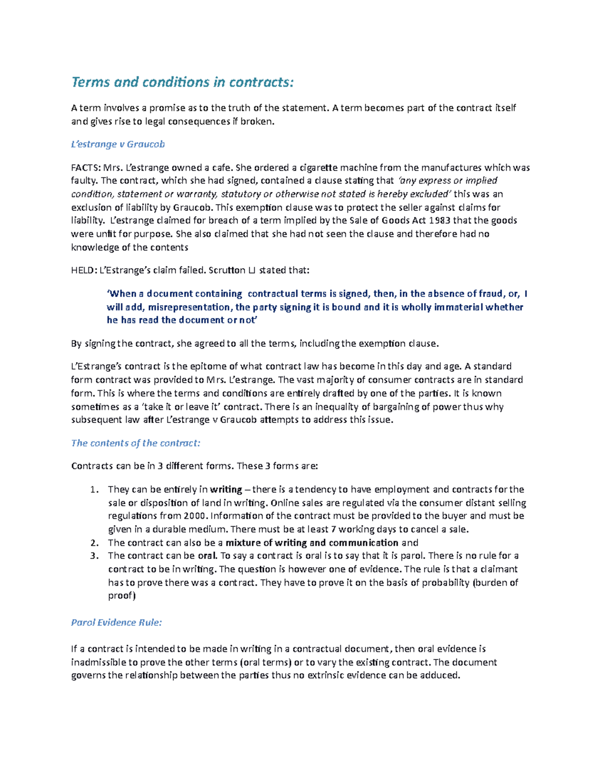 Contractual Terms - Terms and conditions in contracts: A term involves ...