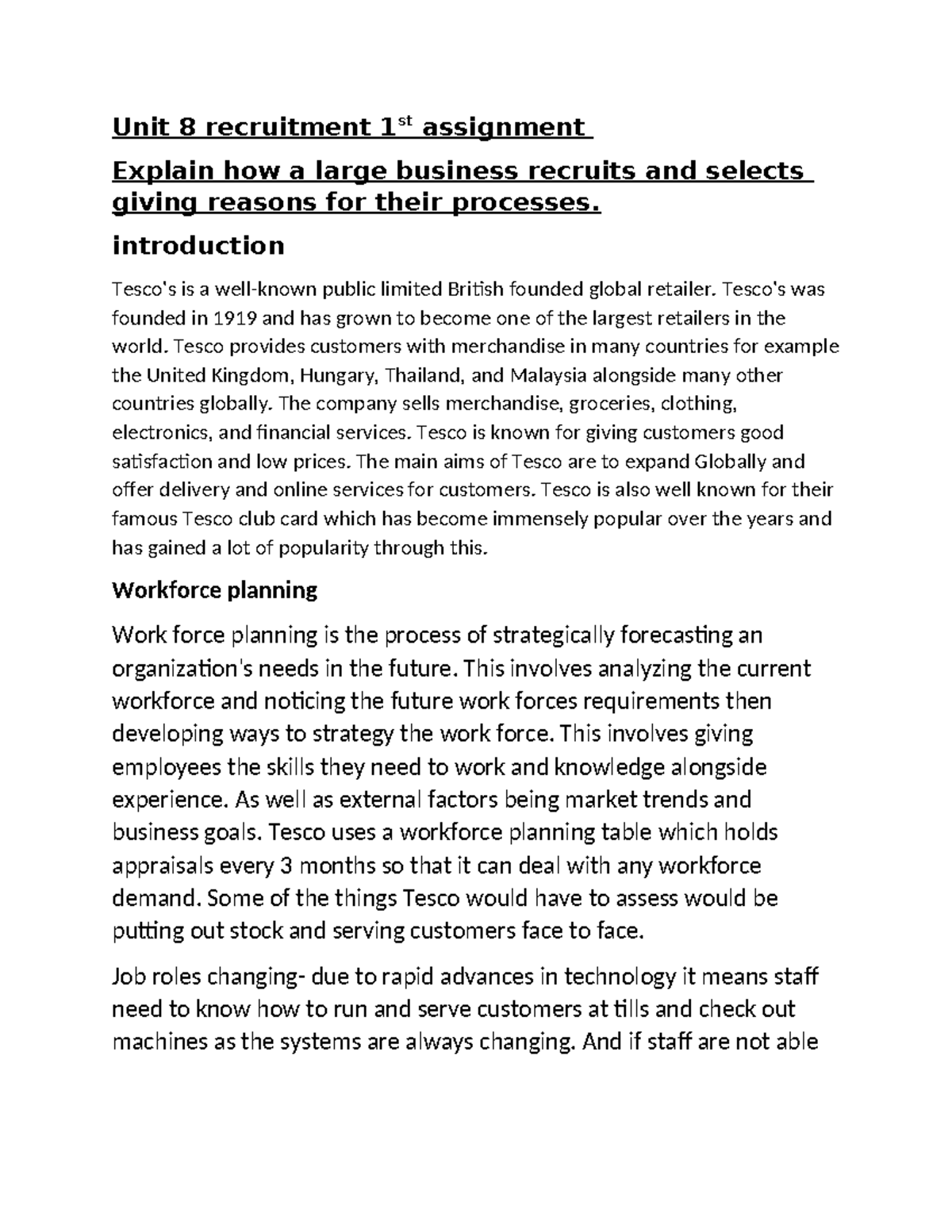 Unit 8 recruitment - Copy - Unit 8 recruitment 1 st assignment Explain ...