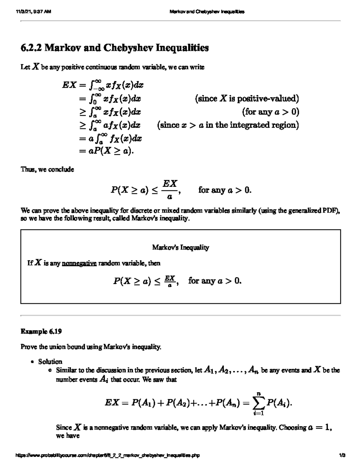 Markov and Chebyshev Inequalities - - Studocu
