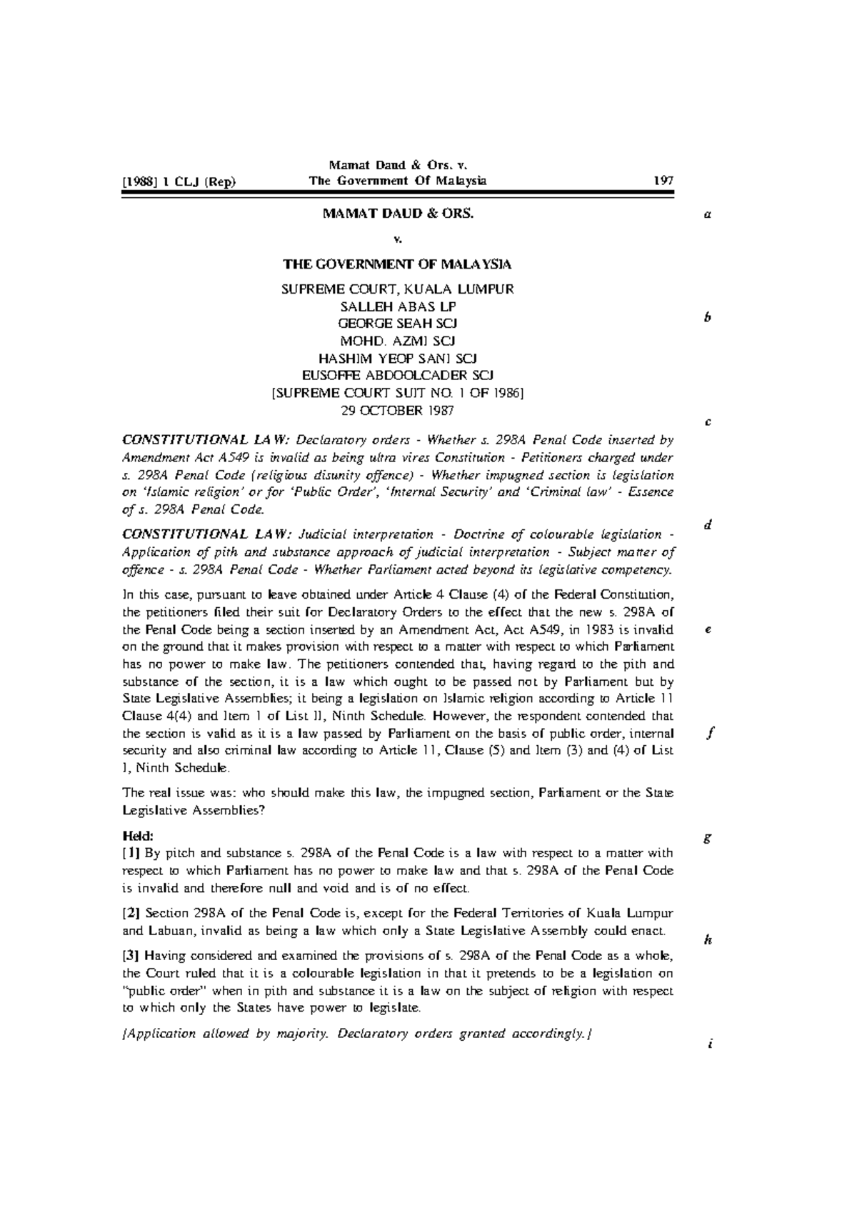 Mamat Bin Daud & Ors Government of Malaysia (1988) - Mamat Daud & Ors ...