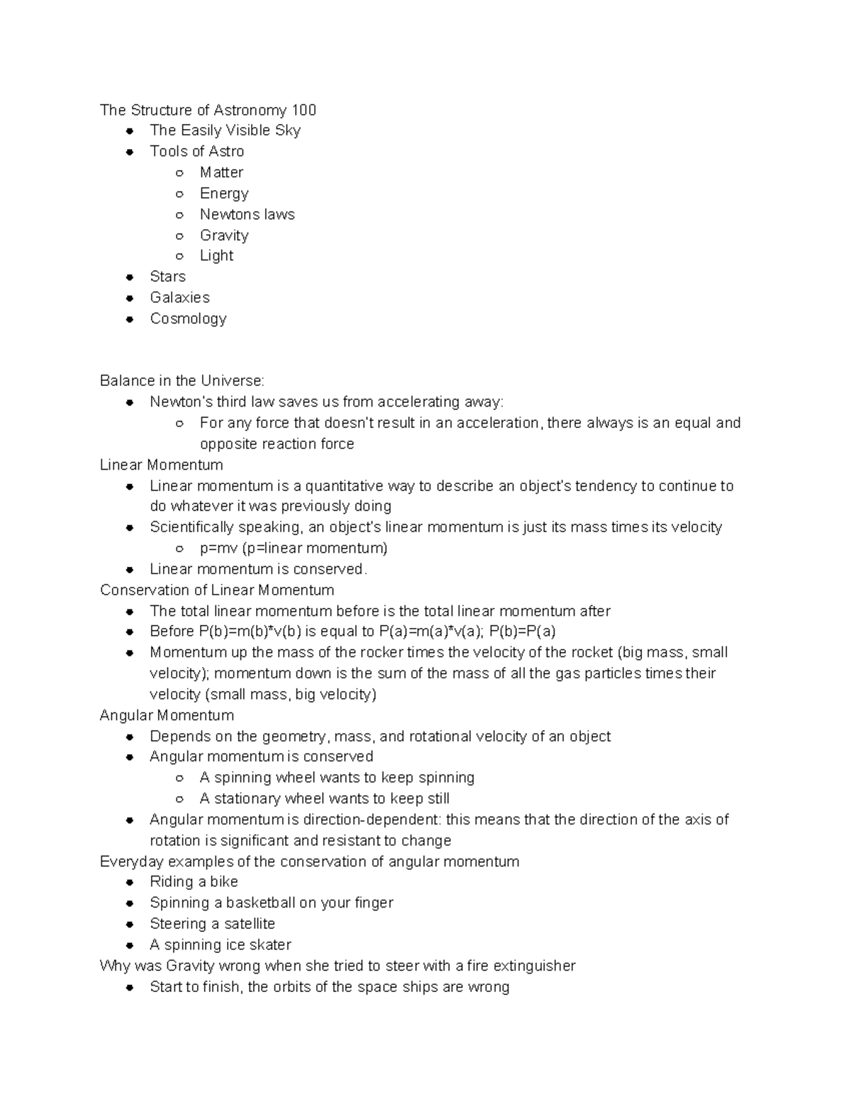 Astro100 Notes 5/19 - The Structure of Astronomy 100 The Easily Visible ...