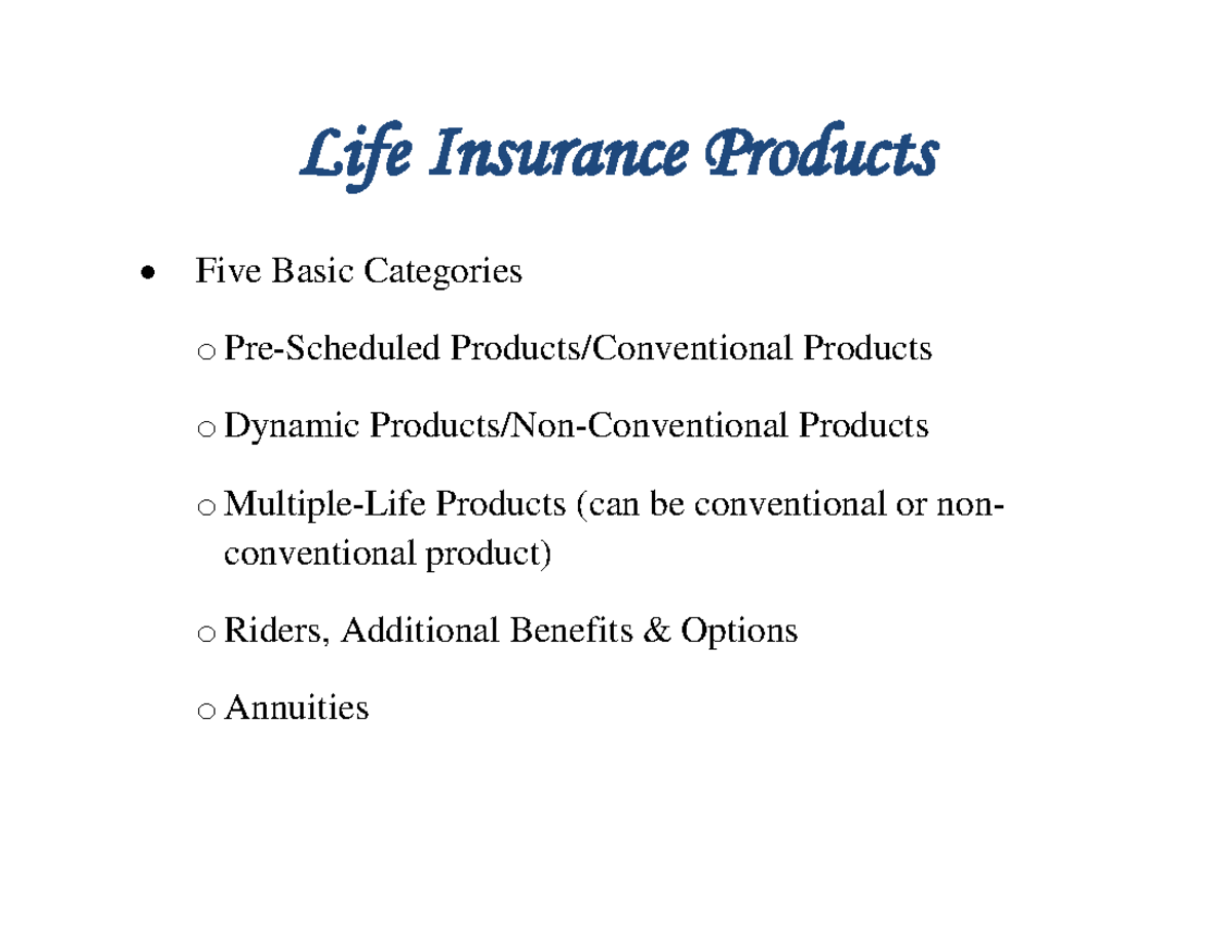 3 - LI Products & Riders, Taxation - Life Insurance Products Five Basic ...