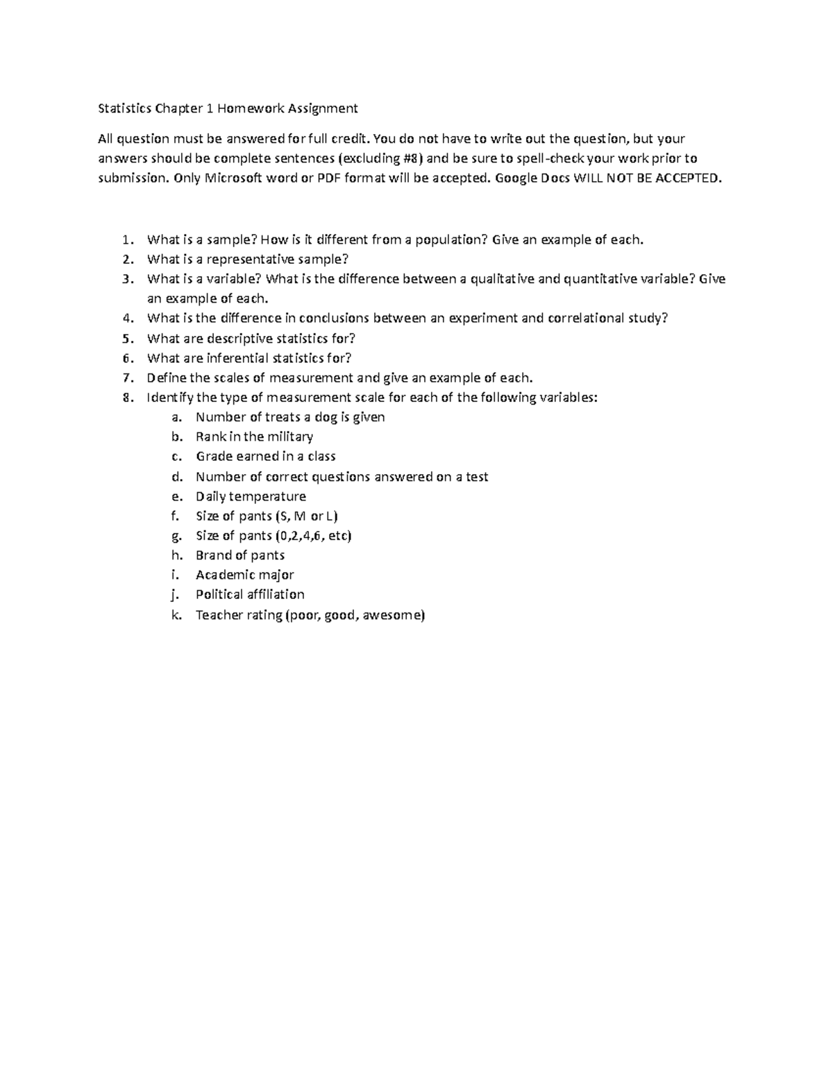 Statistics Chapter 1 Homework Assignment Spring 2022 - Statistics ...