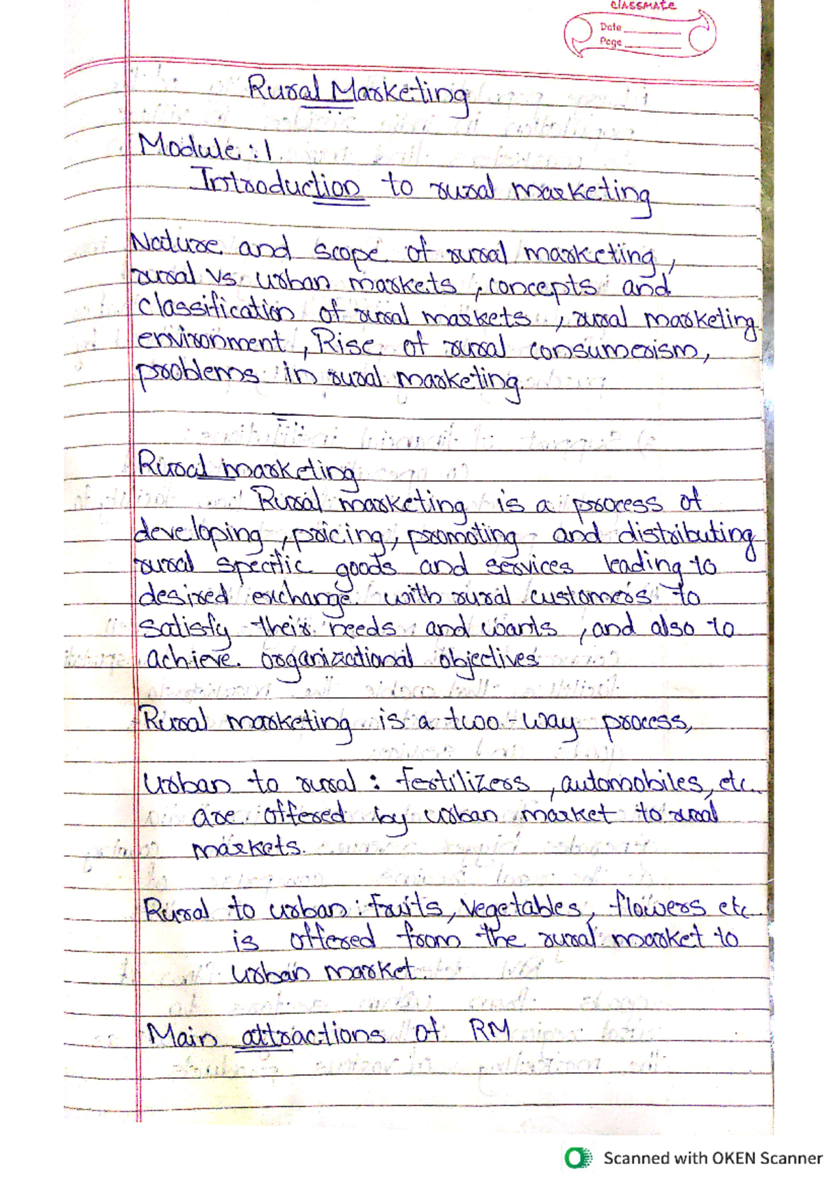 Module 1 Rural marketing - CLASSMATE Date Page Rural Marketing Module ...