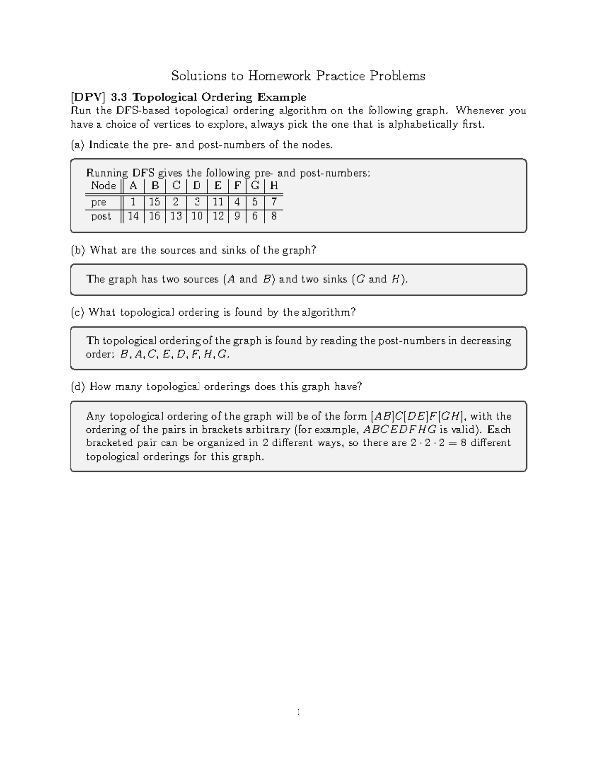 HW4 practice solutions - Solutions to Homework Practice Problems [DPV] 3 Topological Ordering ...