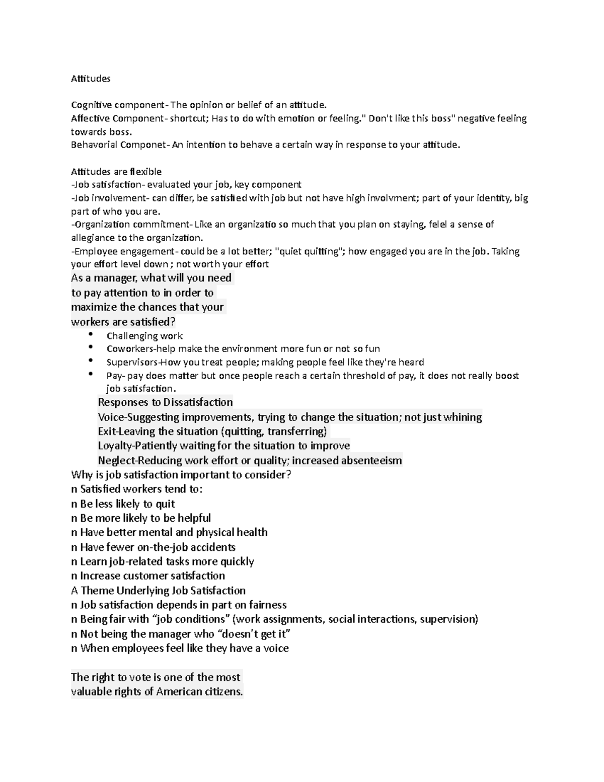 Attitudes Notes Randel - Attitudes Cognitive component- The opinion or ...