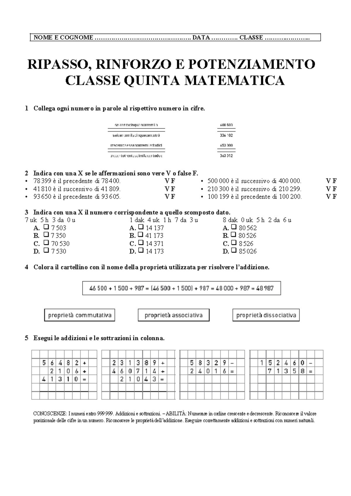 Ripasso-DI- Matematica- Classe- Quinta - RIPASSO, RINFORZO E ...