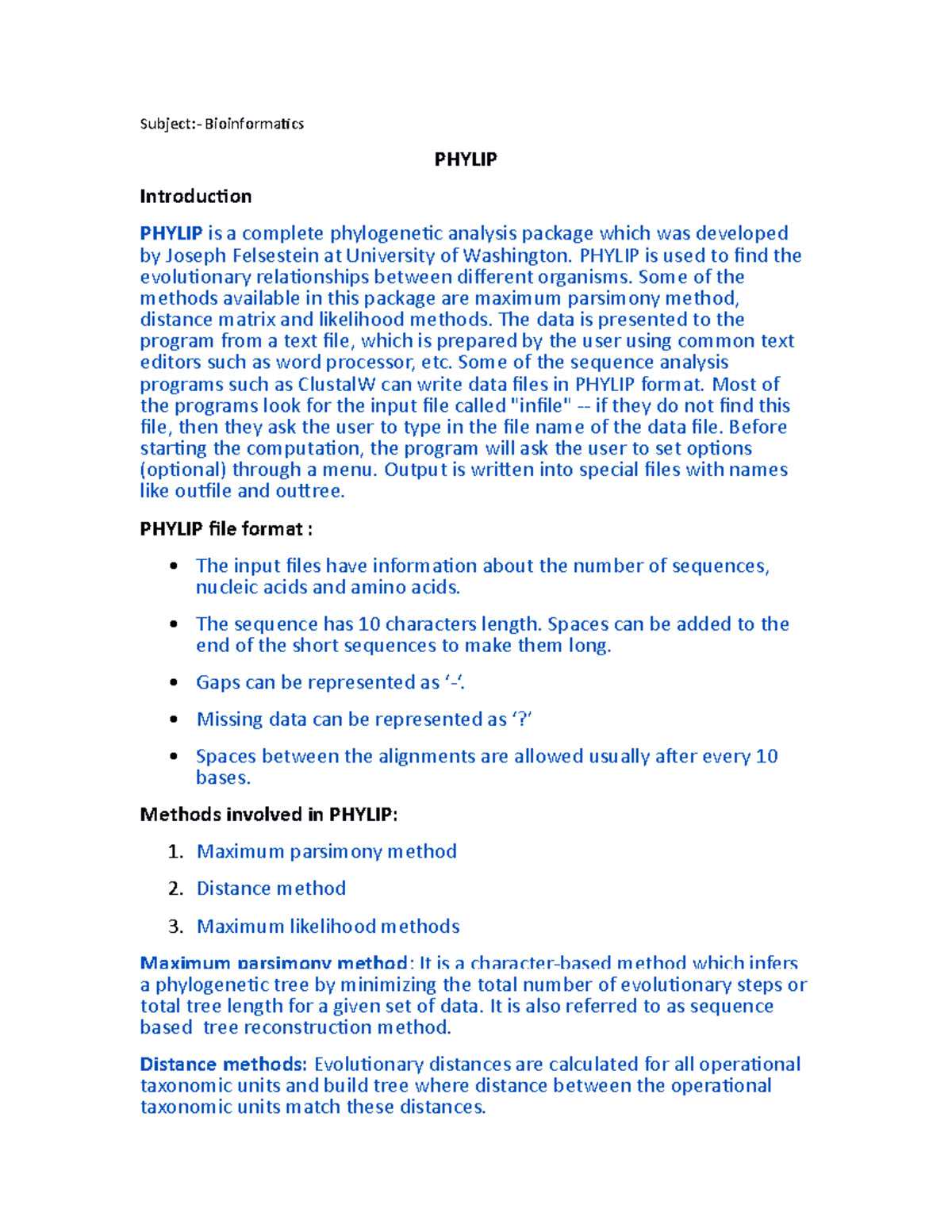 All About PHYLIP - Subject:- Bioinformatics PHYLIP Introduction PHYLIP ...