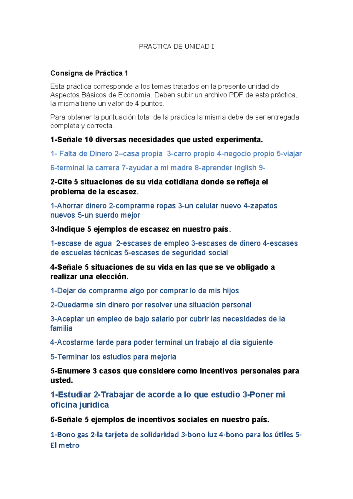 Activida I- Economia - PRACTICA DE UNIDAD I Consigna de Práctica 1 Esta ...