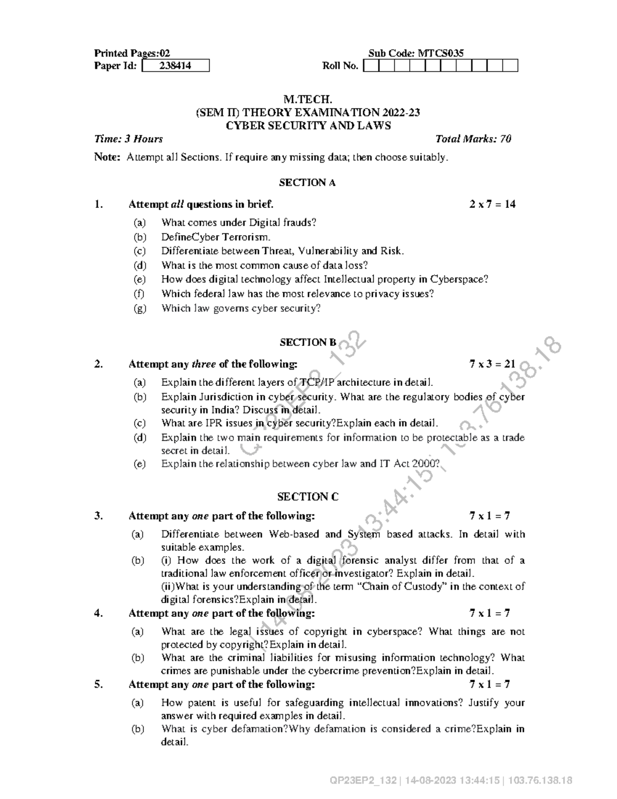 Cyber Security AND LAWS 22-23 - QP23EP2_ | 14-08-2023 13:44:15 | 103.76 ...