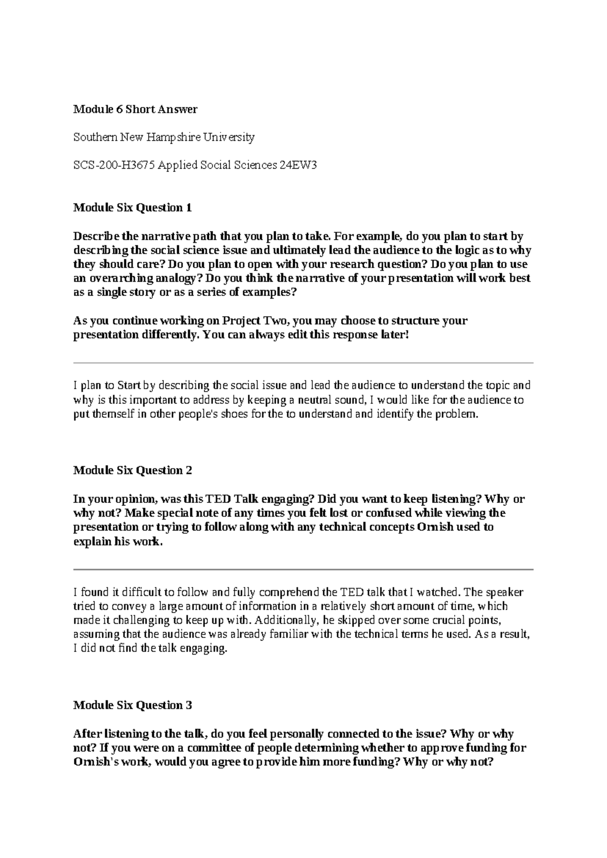 SCS 200 Applied Social Sciences - Module 6 Short Answer Southern New ...