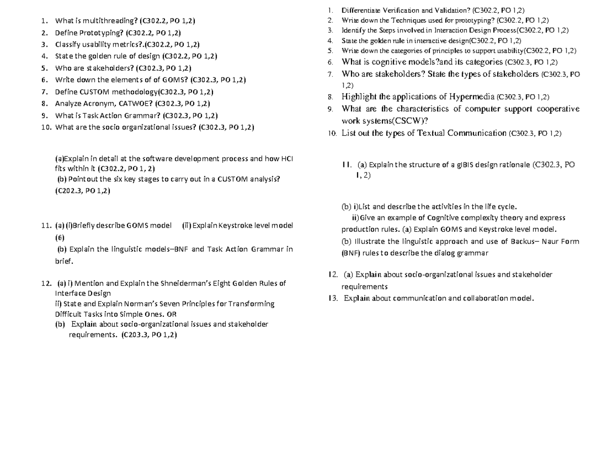 Important questions HCI Ass- II - Human Computer Interaction - Studocu