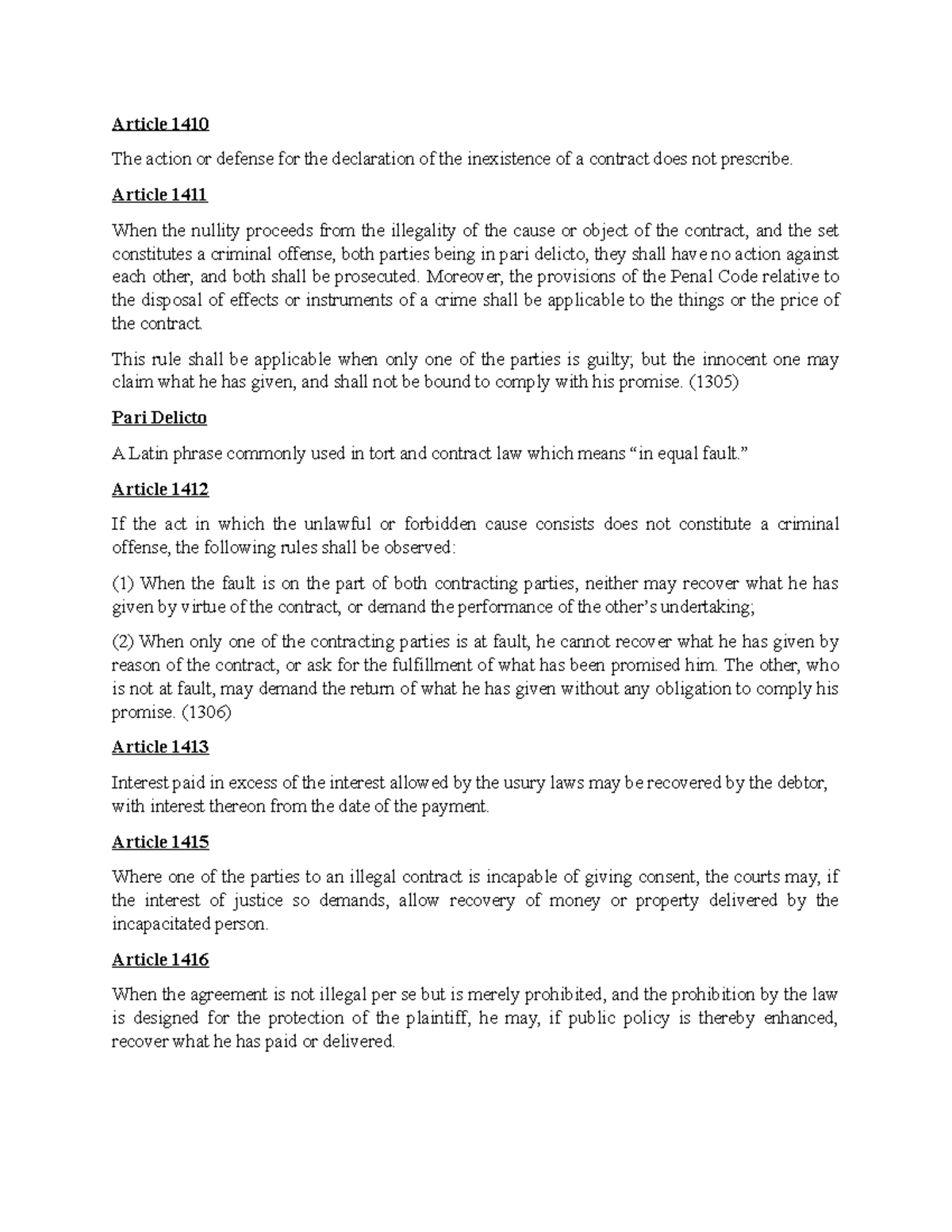 Oblicon databank last - Article 1410 The action or defense for the ...