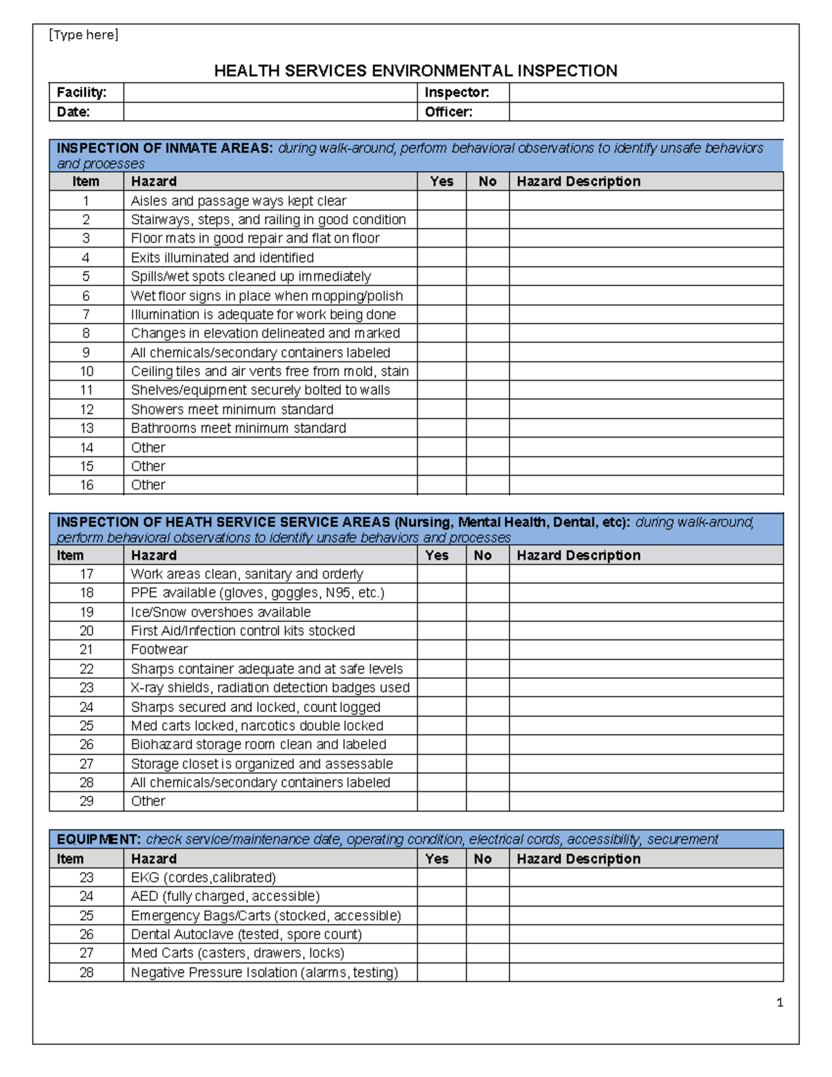 Health Services Environmental Inspection - [Type here] HEALTH SERVICES ...