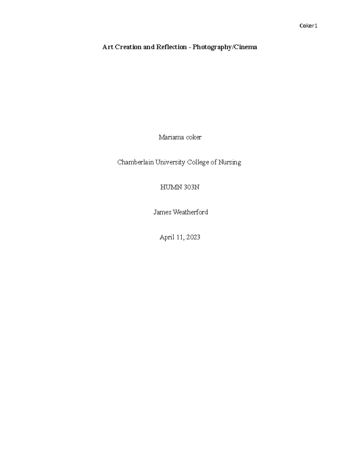 Art Creation Reflection Photography Cinema week 6 - Art Creation and ...